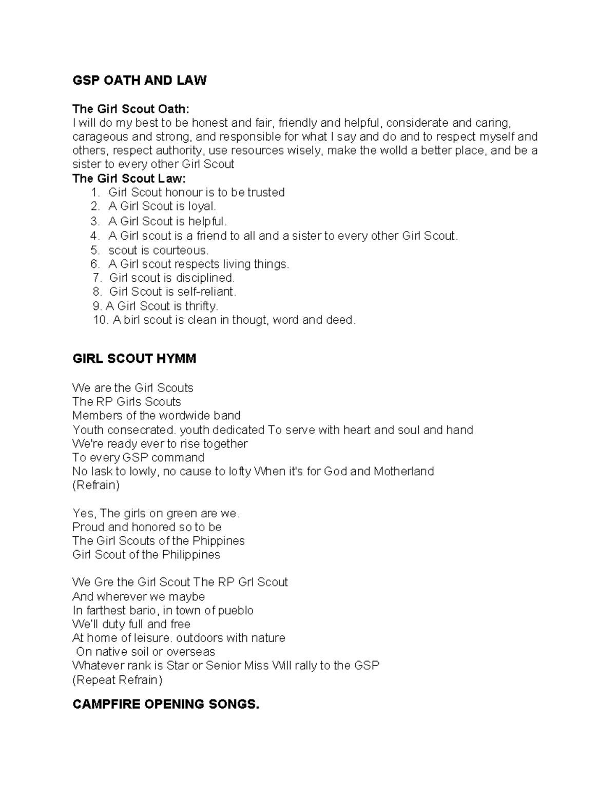 GSP Oath and Law: Essentials for Girl Scout Leadership - Studocu
