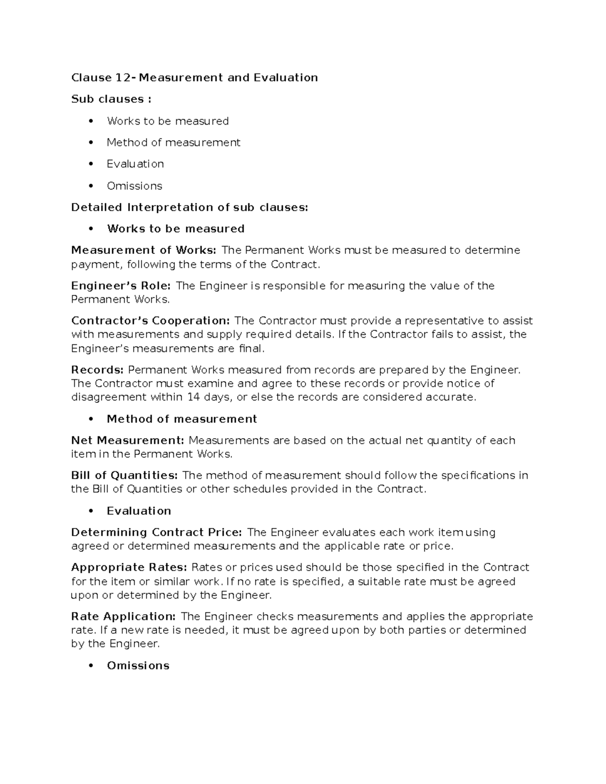 Clause 12 - Clause 12- Measurement and Evaluation Sub clauses : Works ...