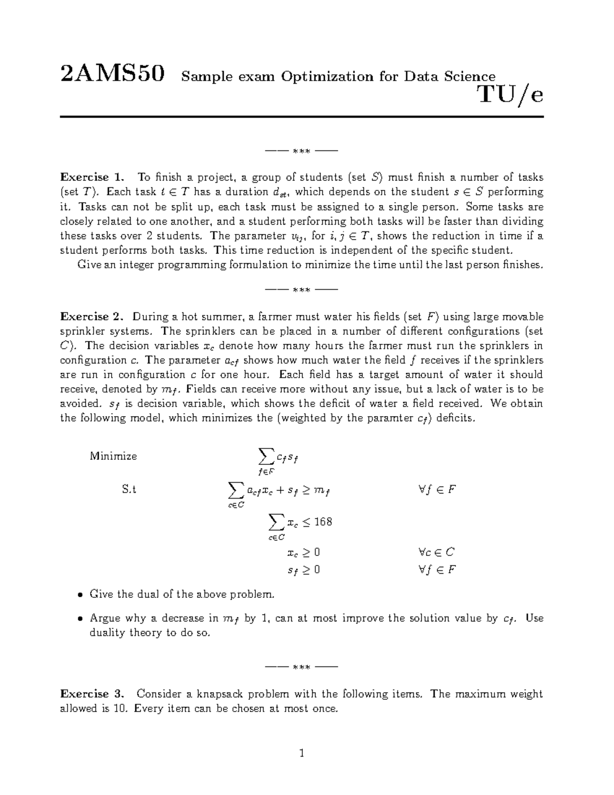 2AMS50 Sample Exam: Optimization Techniques in Data Science - Studeersnel