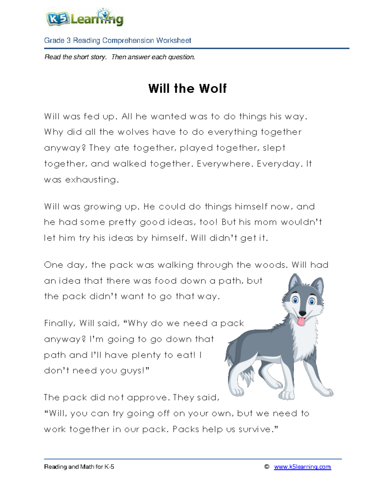 3rd Grade Reading Comprehension: Will the Wolf Story Analysis - Studocu