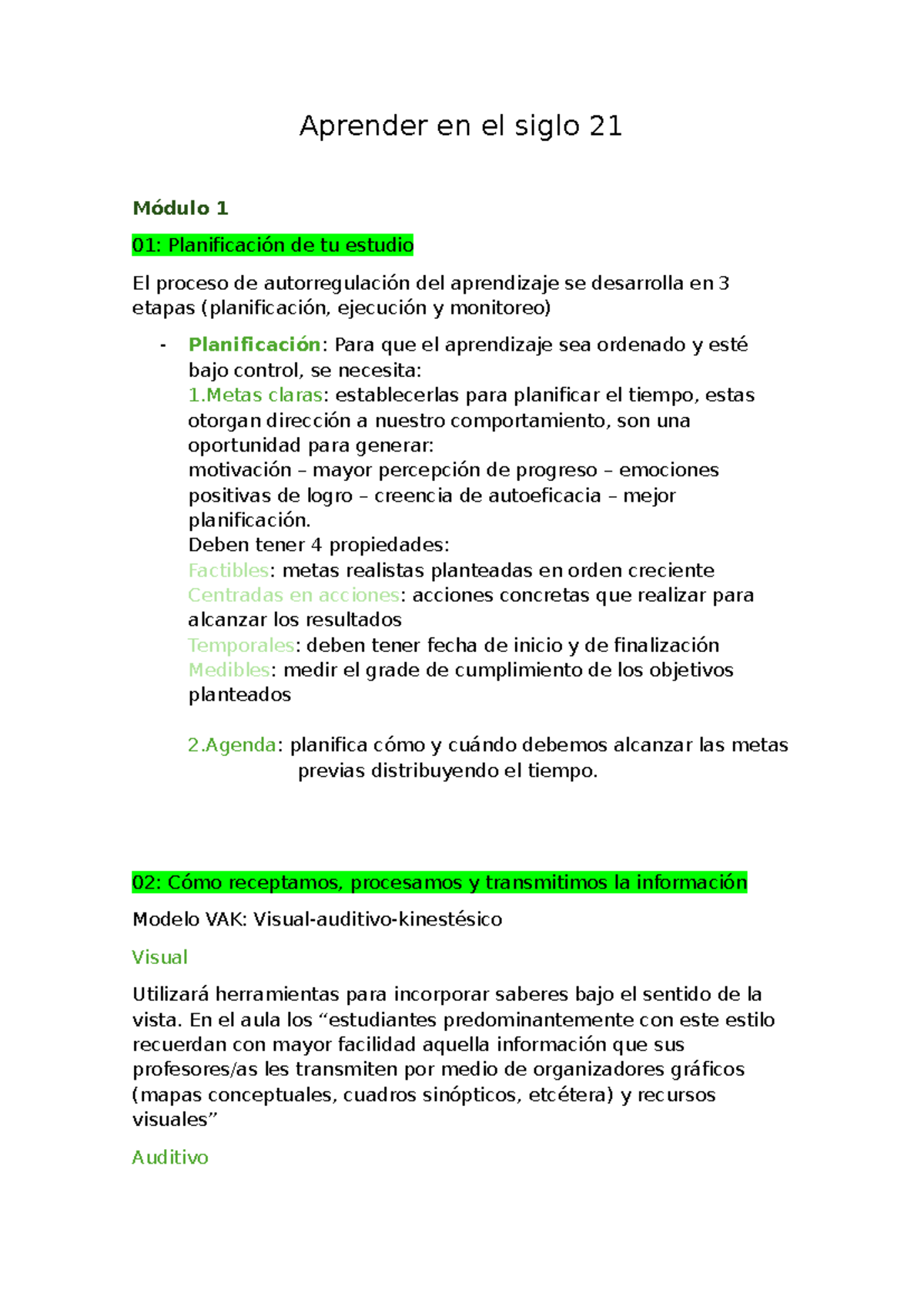 Aprender en el Siglo 21: Resumen del Módulo 1 y 2 - Studocu