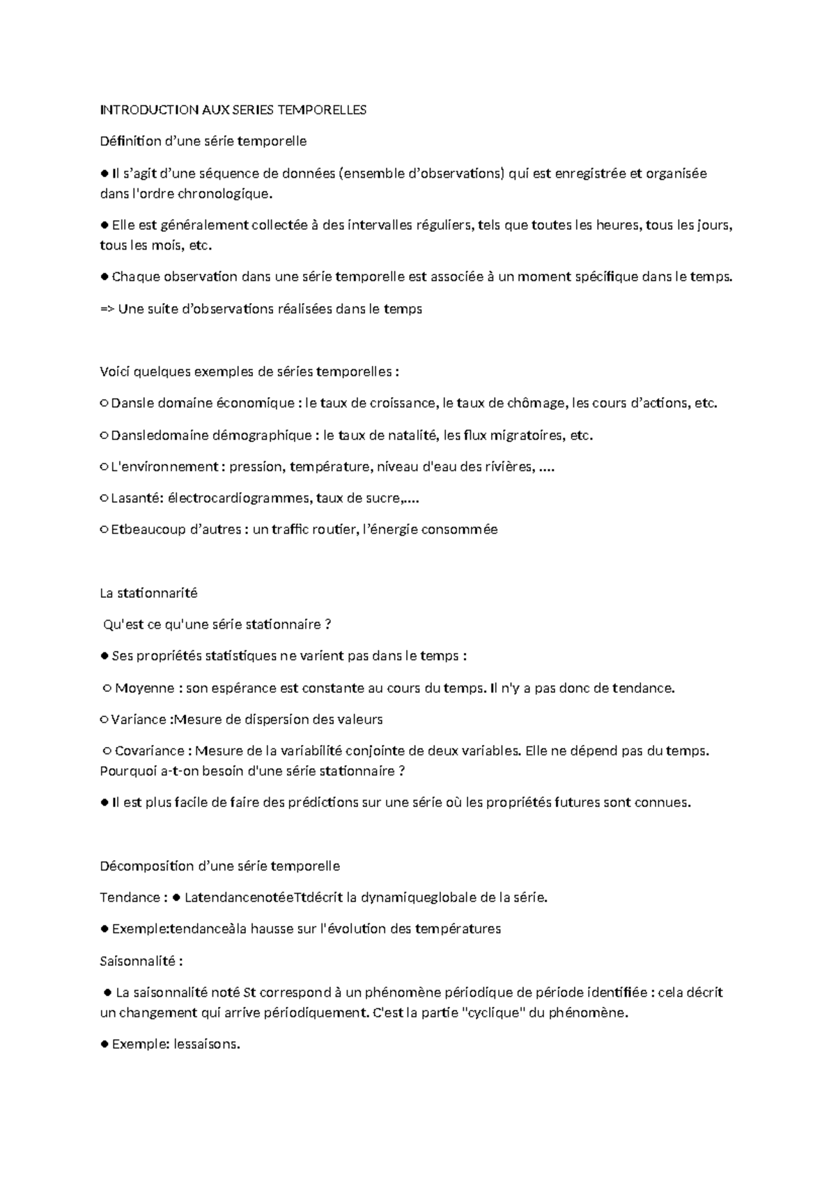 Introduction aux Séries Temporelles : Concepts et Décomposition - Studocu