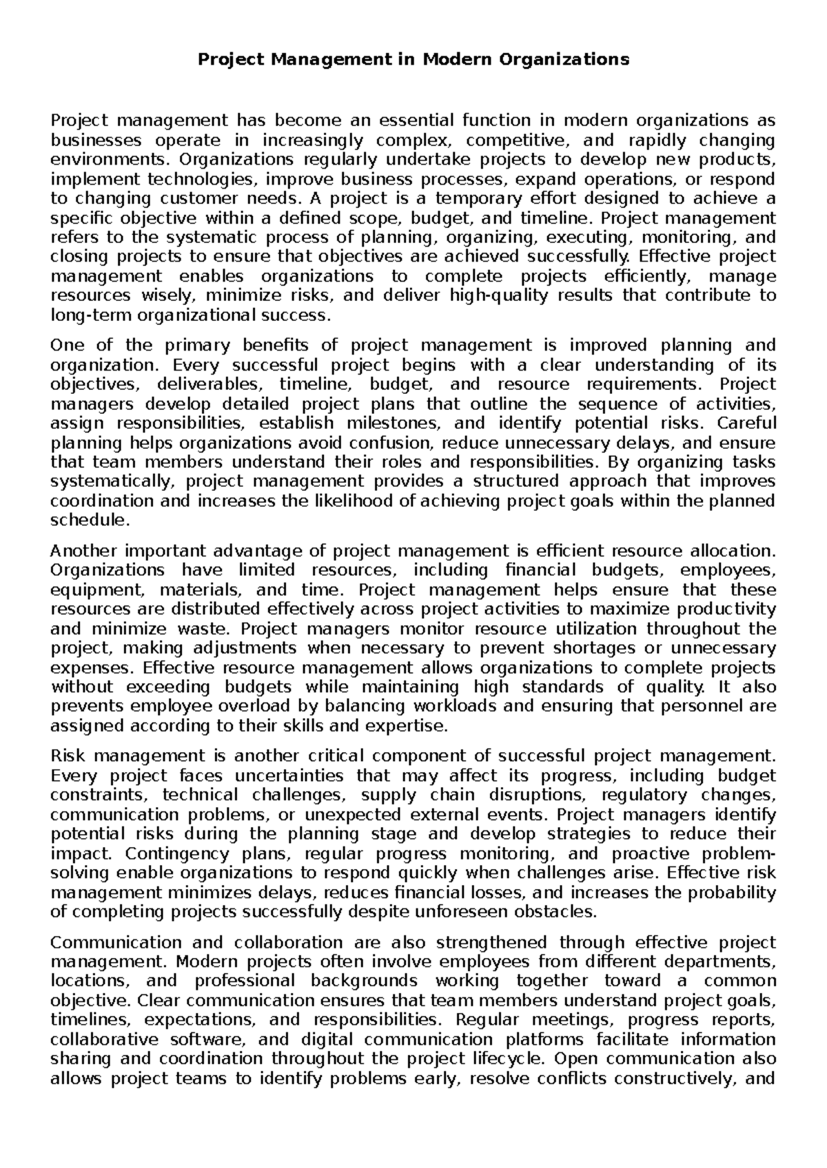 Project Management in Modern Organizations: Key Strategies and Benefits ...