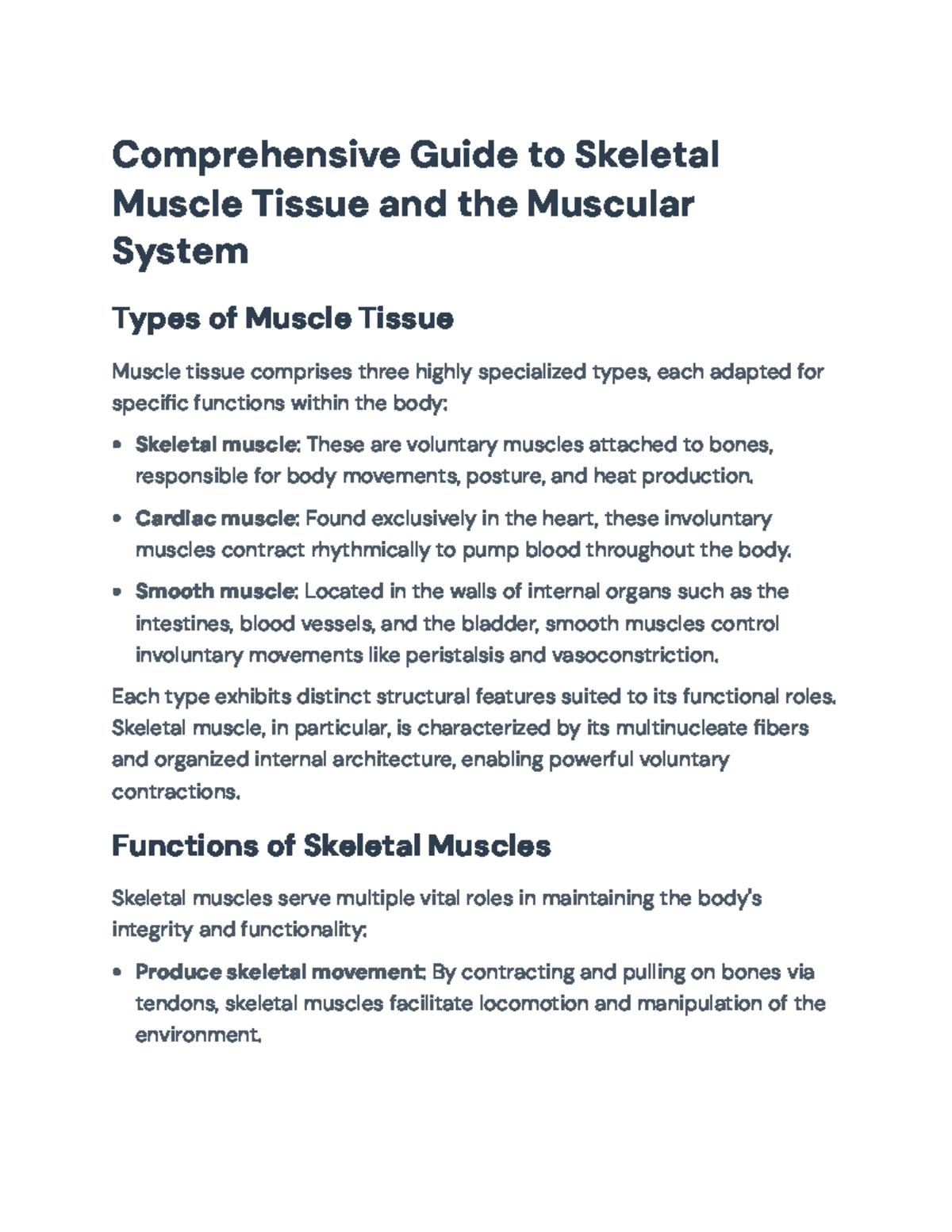 Comprehensive Exam Notes on Skeletal Muscle Tissue & Muscular System ...