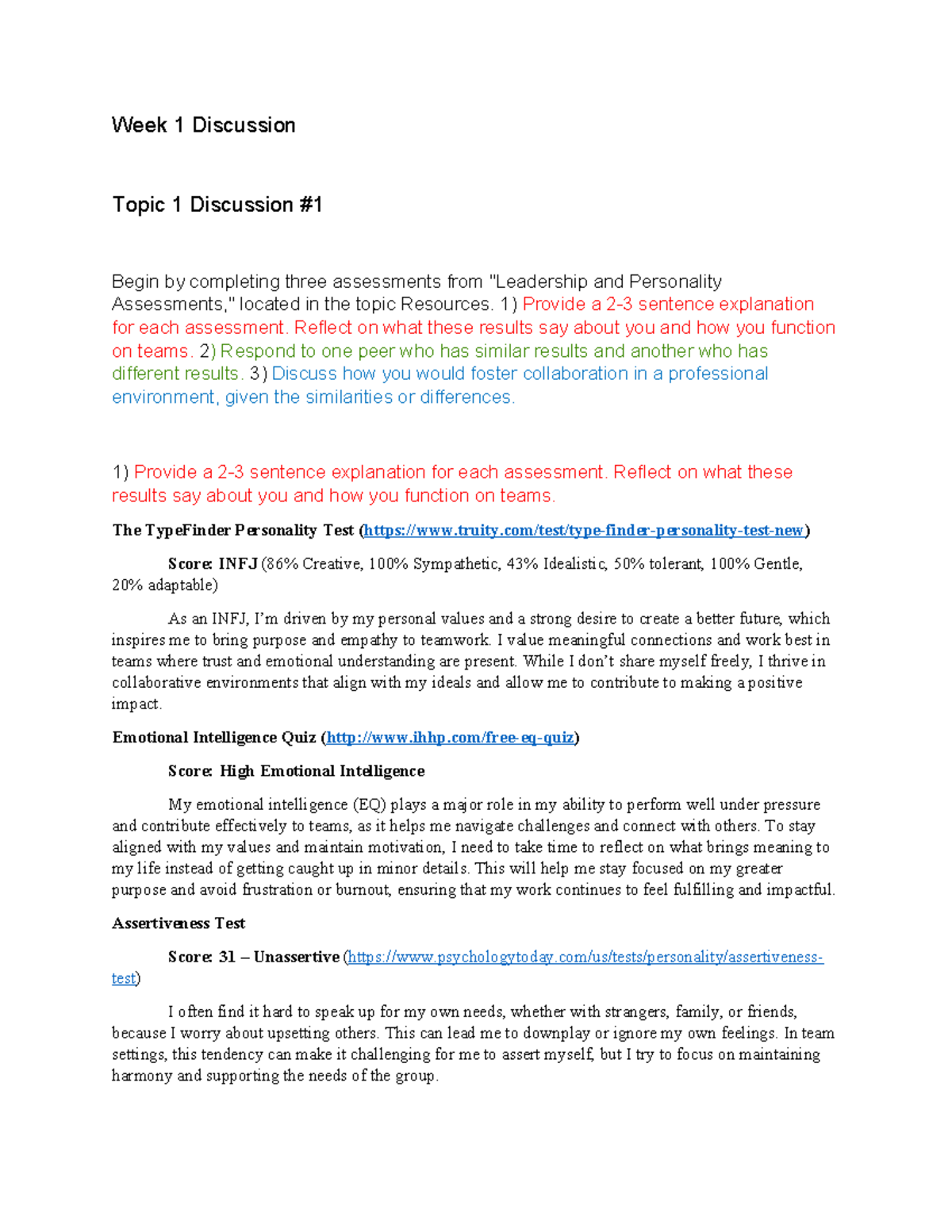 Week 1 Discussion Questions - Week 1 Discussion Topic 1 Discussion Begin by completing three ...