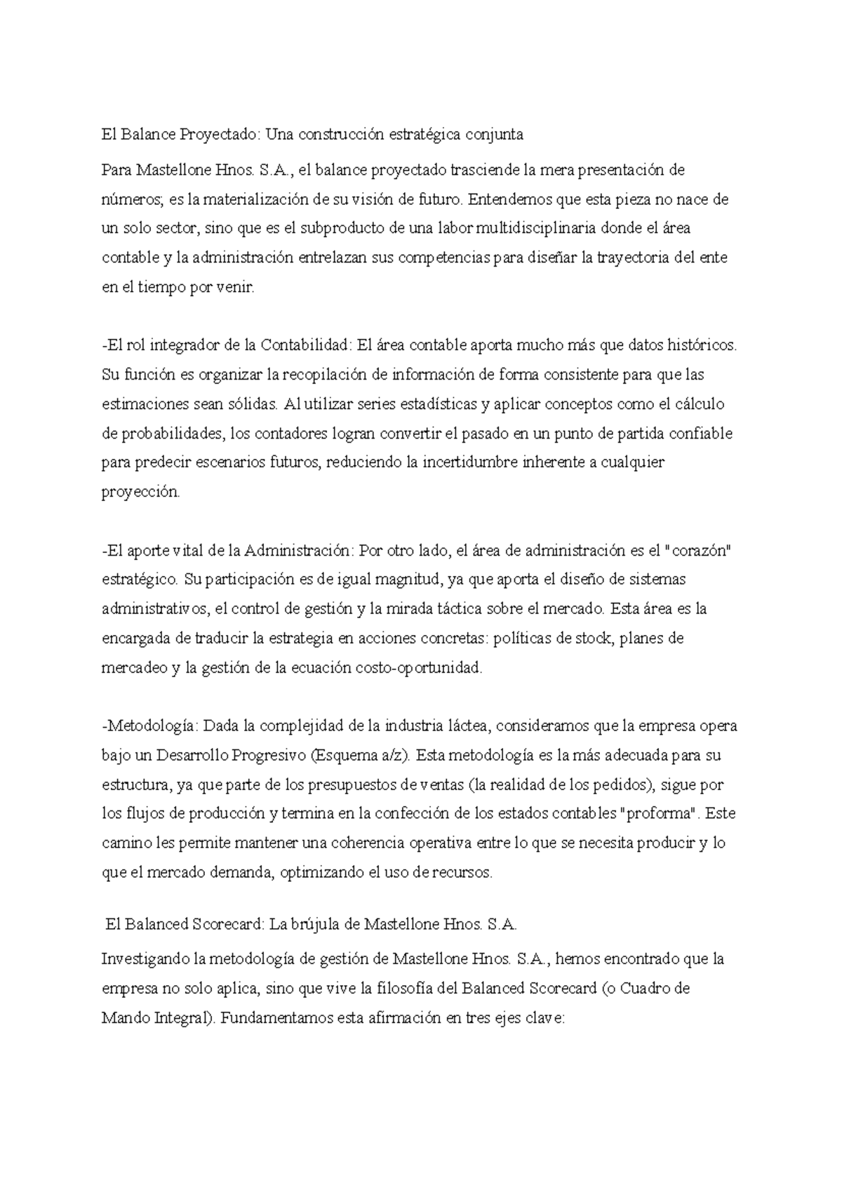 El Balance Proyectado y el Balanced Scorecard en Mastellone Hnos. S.A ...