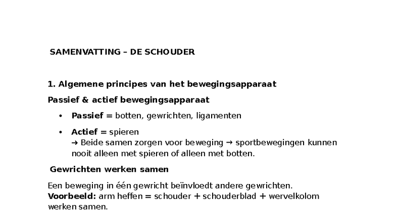 Samenvatting Schouder Anatomie en Bewegingen Les 1&2 - Studocu