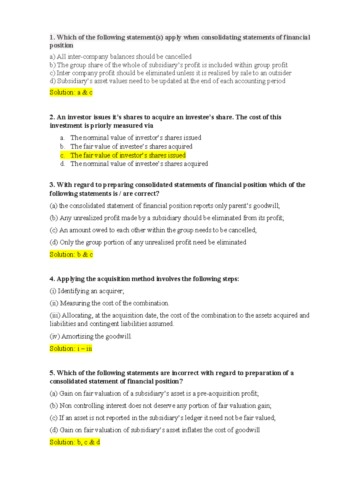 Consolidated Financial Statements: Key Concepts & Solutions (TA C2 ...