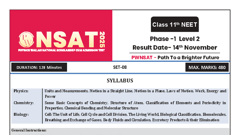 Class 11th NEET Phase Level 2 Exam Notes - 14th Nov 2023 - Studocu