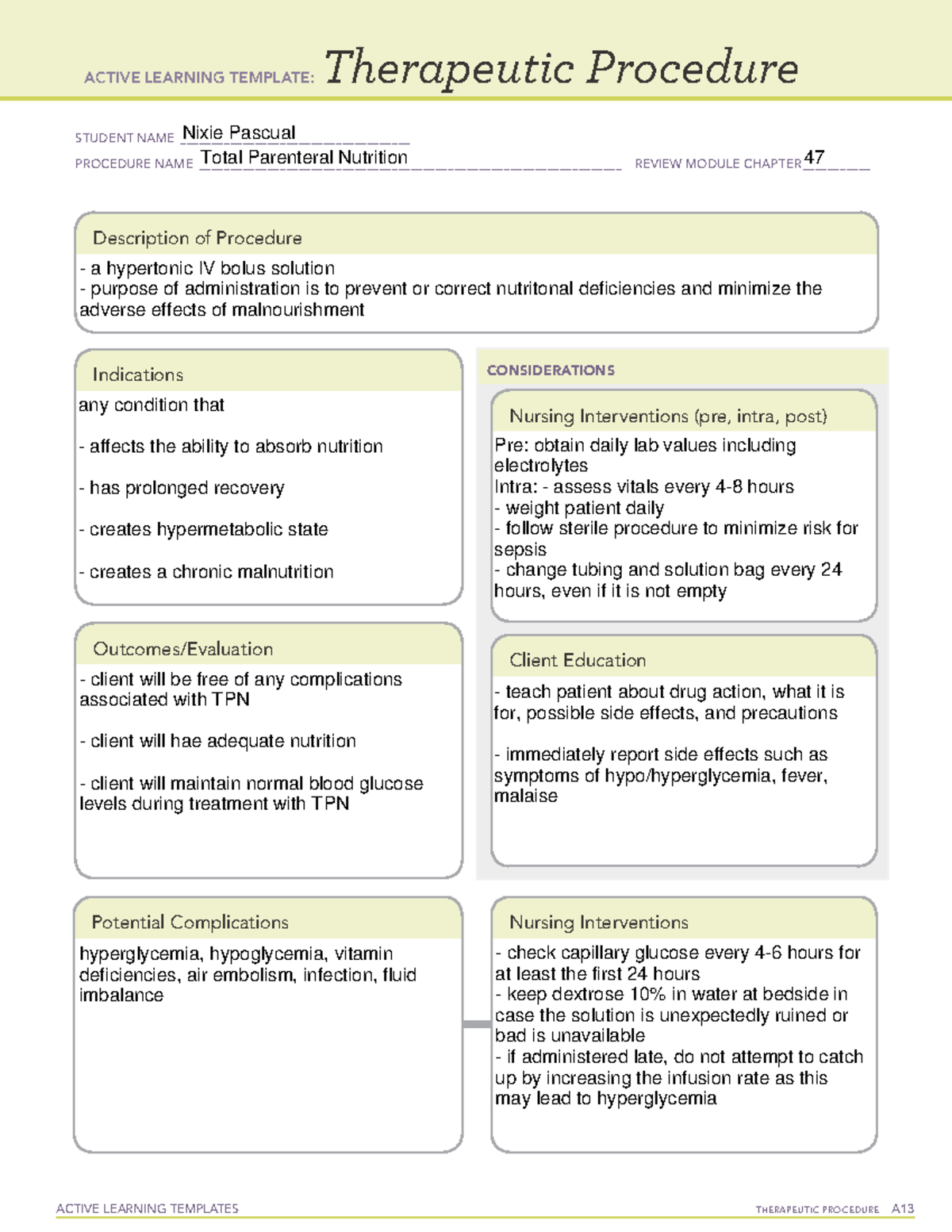 Total Parenteral Nutrition (TPN) Therapeutic Procedure A13 Overview ...