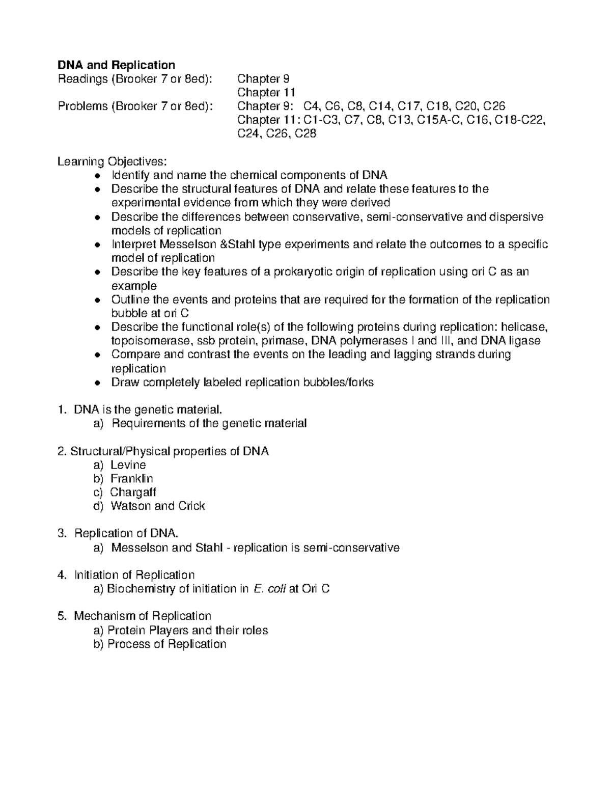 BIOL 207-Final Exam: DNA Replication & Structure Outline-F25 - Studocu