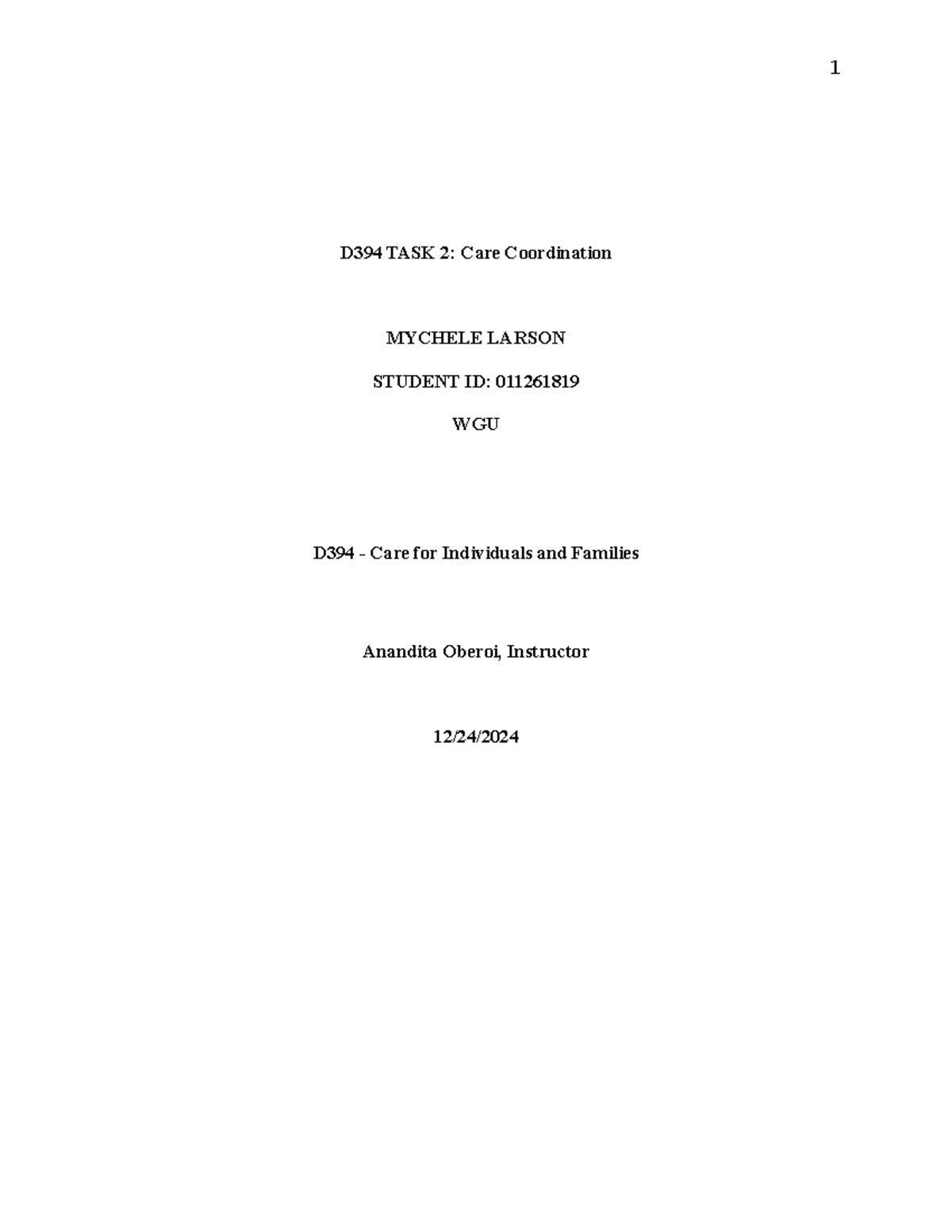 D394 Task 2: Care Coordination for Diverse Clients and Their Needs ...