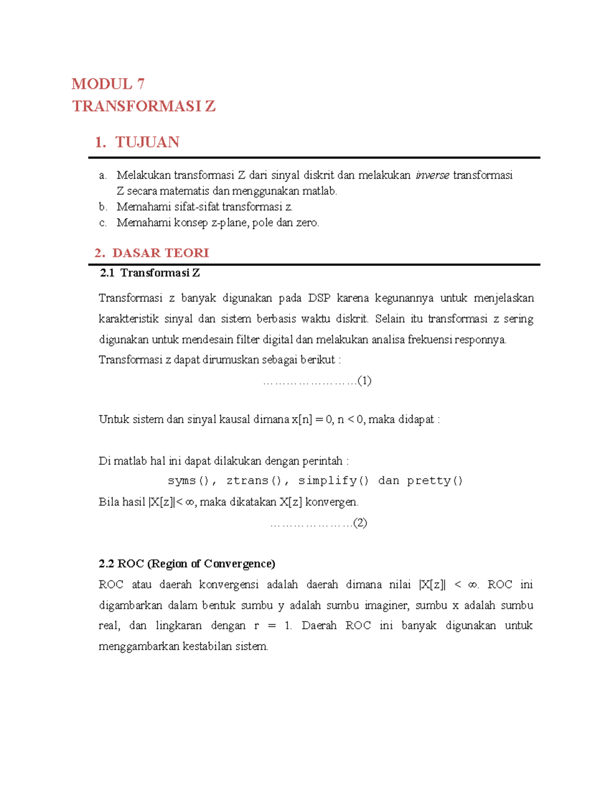 Modul 7: Praktikum Transformasi Z pada Sinyal Digital - Studocu