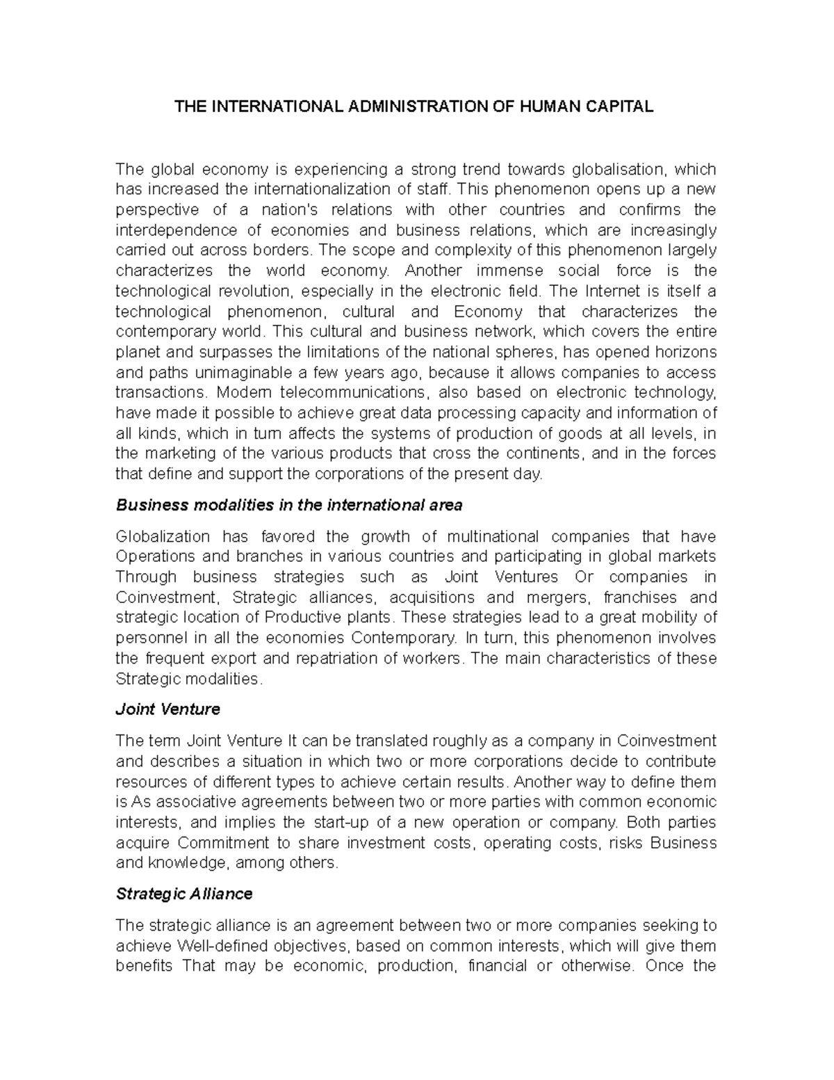 The international administration of the human capital - THE ...