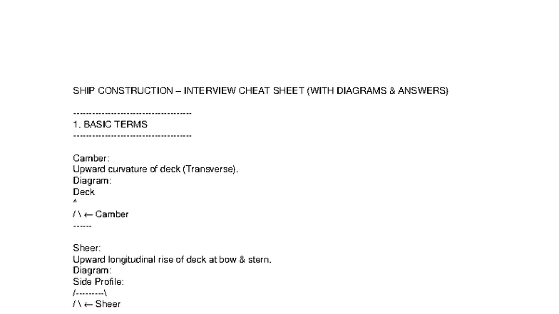 SHIP CONSTRUCTION INTERVIEW CHEAT SHEET: KEY TERMS & DIAGRAMS - Studocu
