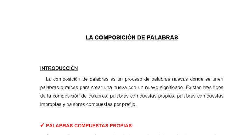 LA COMPOSICIÓN DE PALABRAS: TIPOS Y EJEMPLOS - Studocu