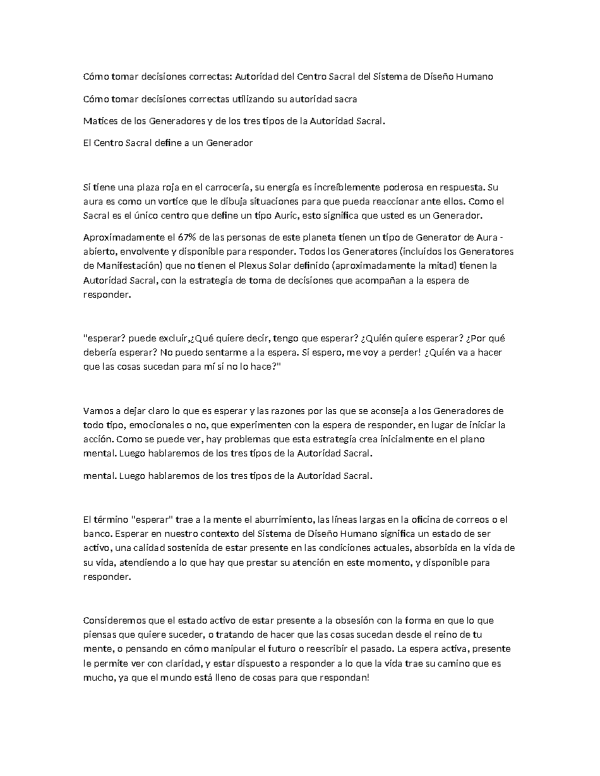 Guía para Generadores: Tomando Decisiones con Autoridad Sacral - Studocu