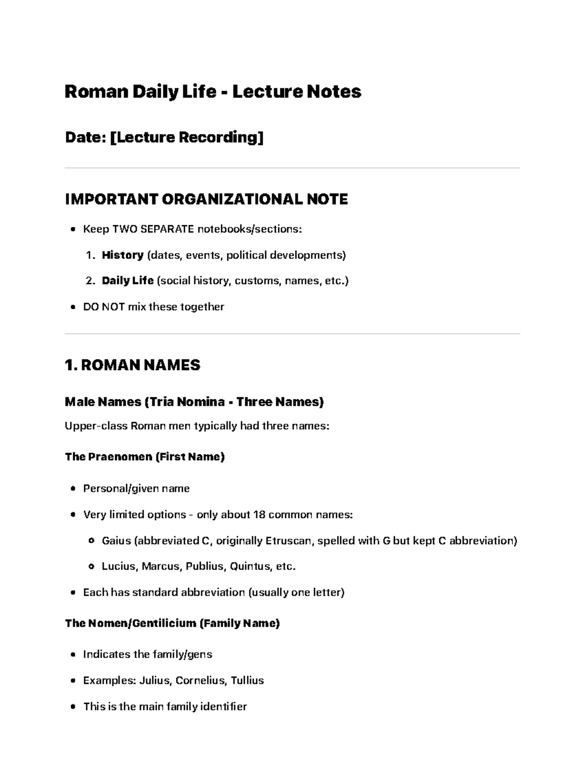 Roman Daily Life Lecture Notes (HIST 101) - Studocu