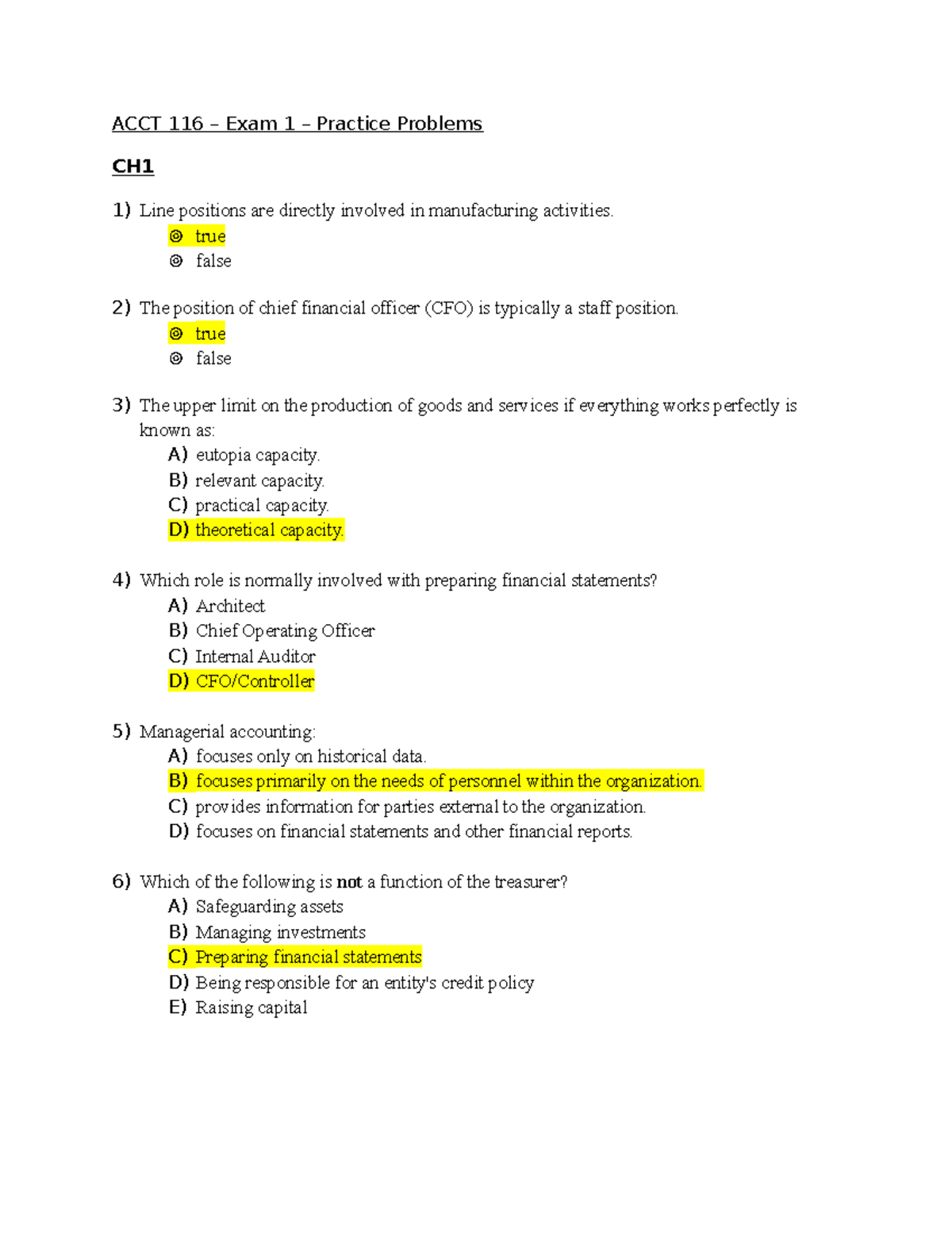 ACCT 116 Exam 1 Practice Problems Solutions - Studocu
