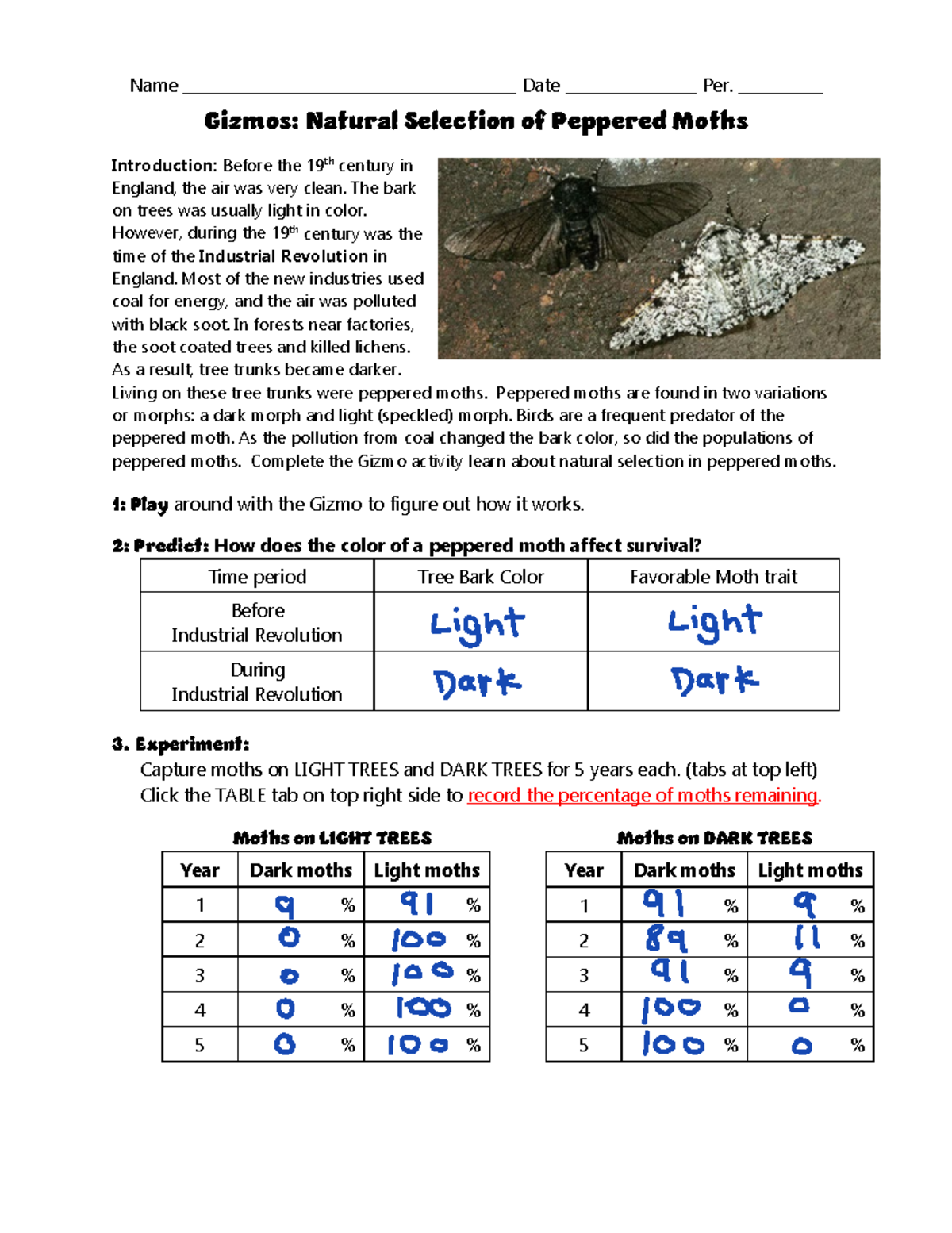 Gizmo: Natural Selection of Peppered Moths - Study Notes - Studocu