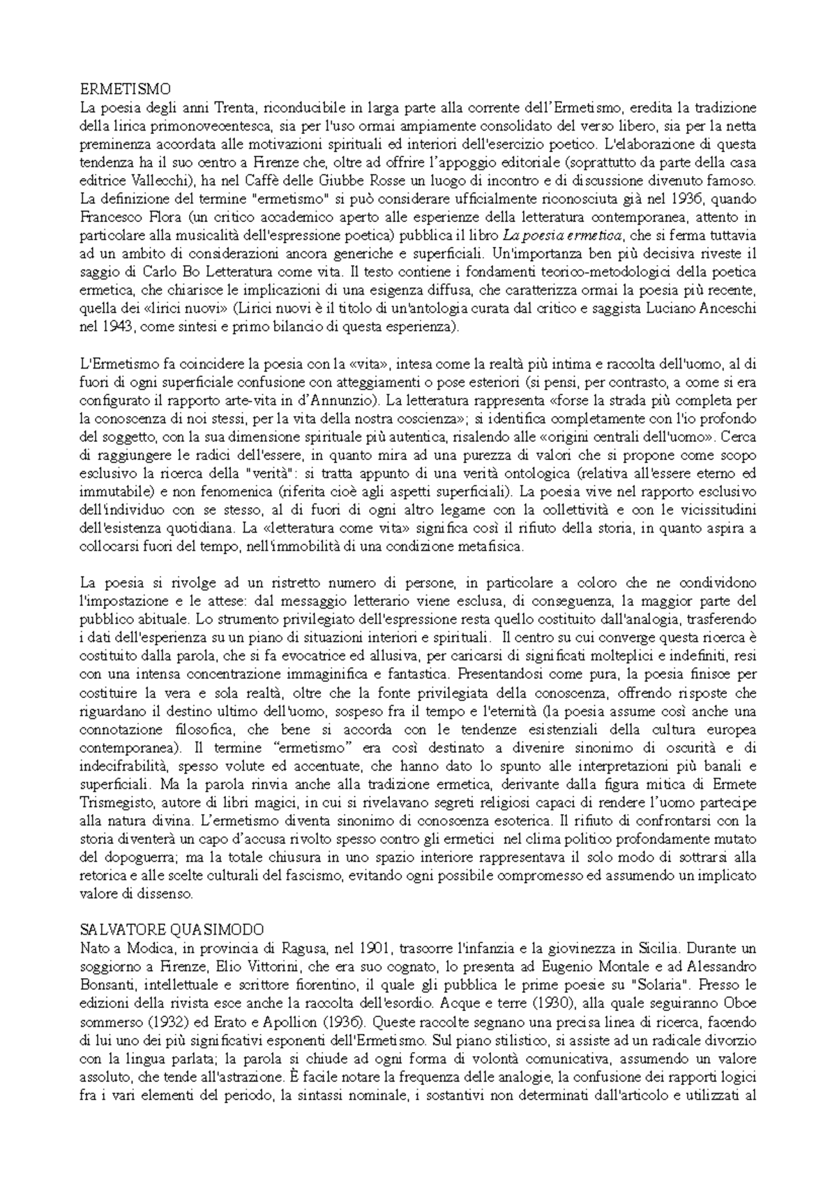 ERMT 101: Ermetismo e Poeti del Novecento - Quasimodo, Saba, Ungaretti ...