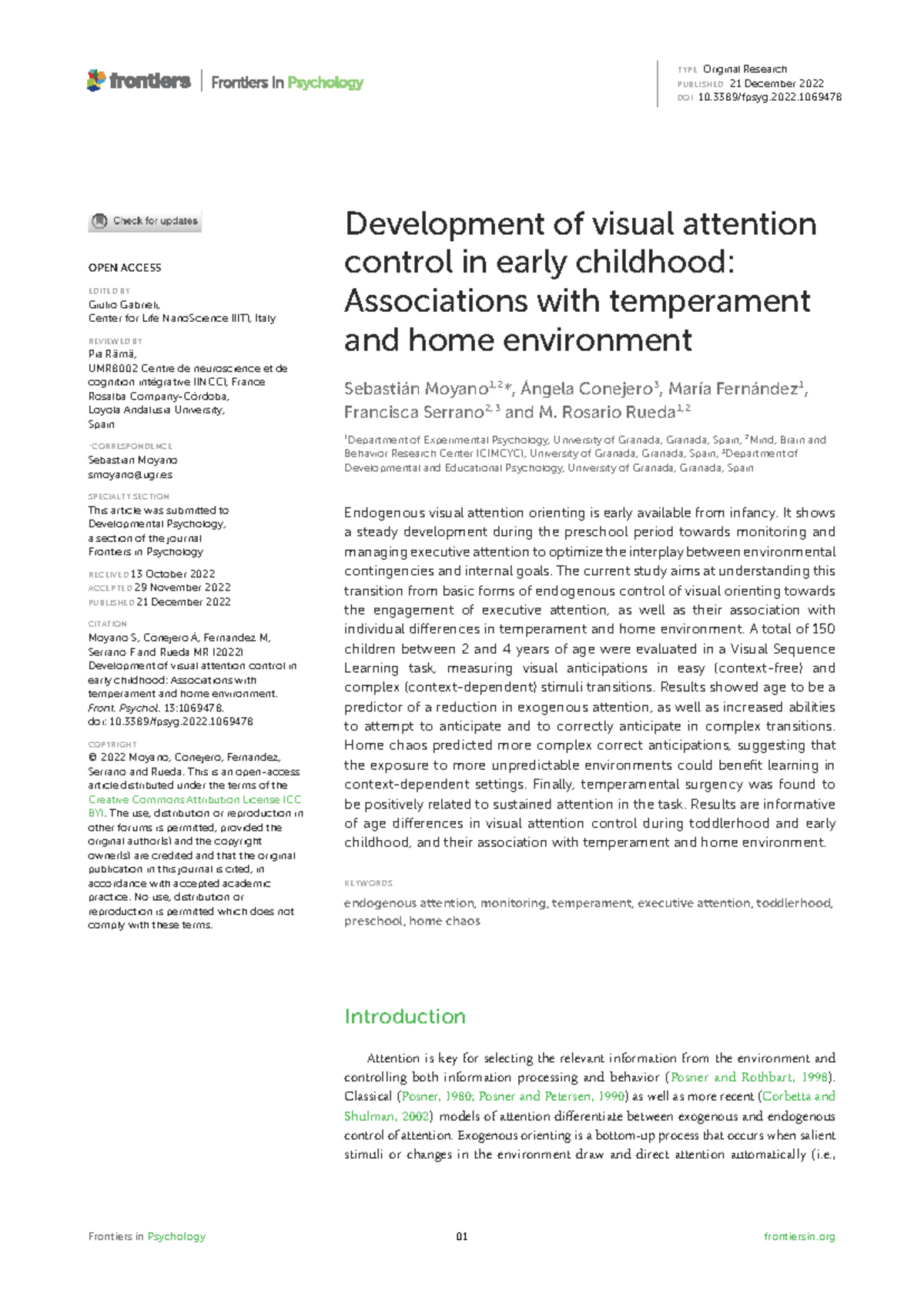 Development of Visual Attention Control in Early Childhood ...