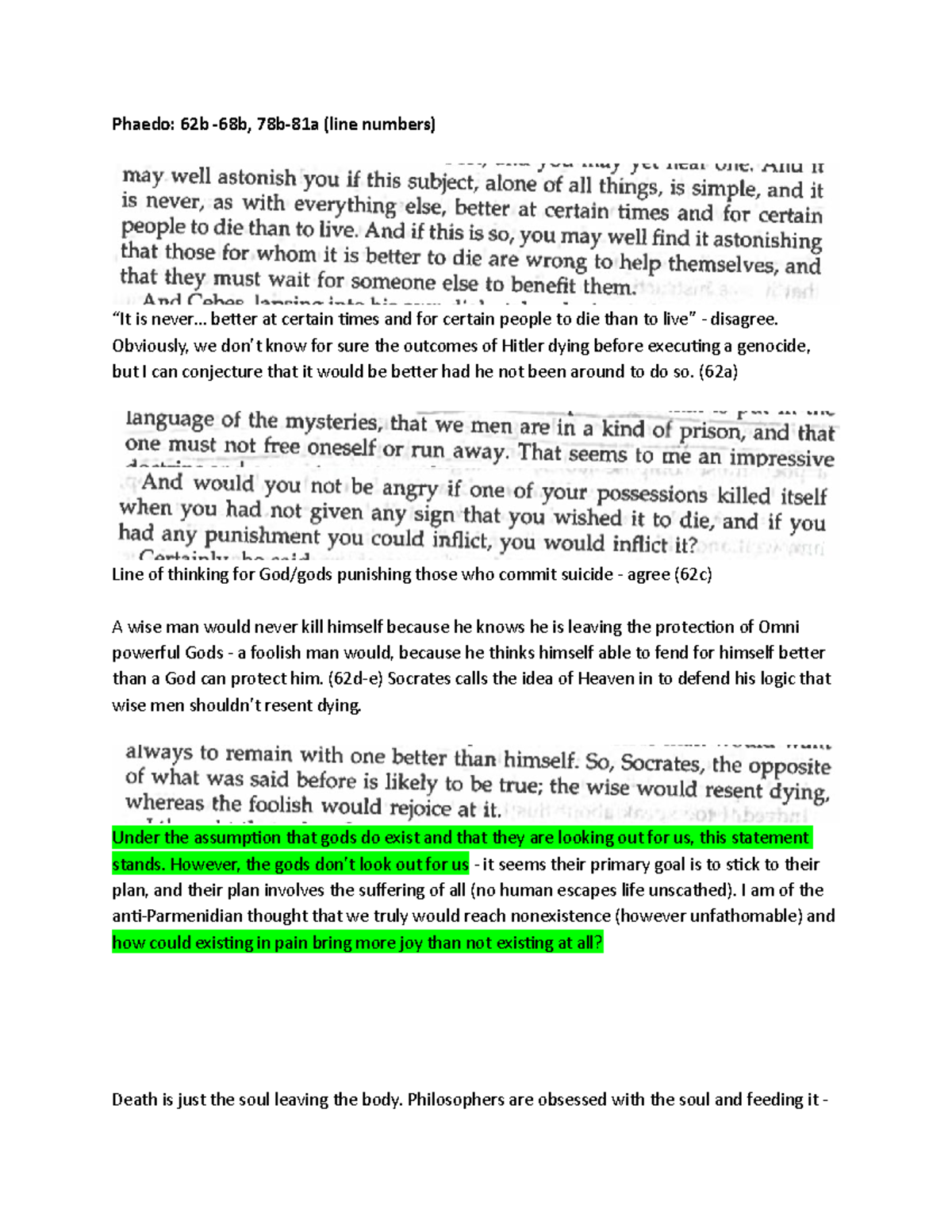 Plato - The Phaedo Notes - Phaedo: 62b -68b, 78b-81a (line numbers) “It ...