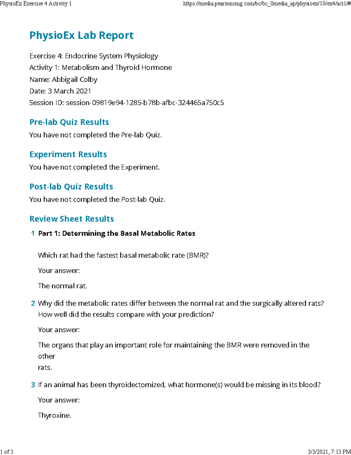 Physio Ex Exercise 4 Activity 1 - PhysioEx Lab Report Exercise 4 ...