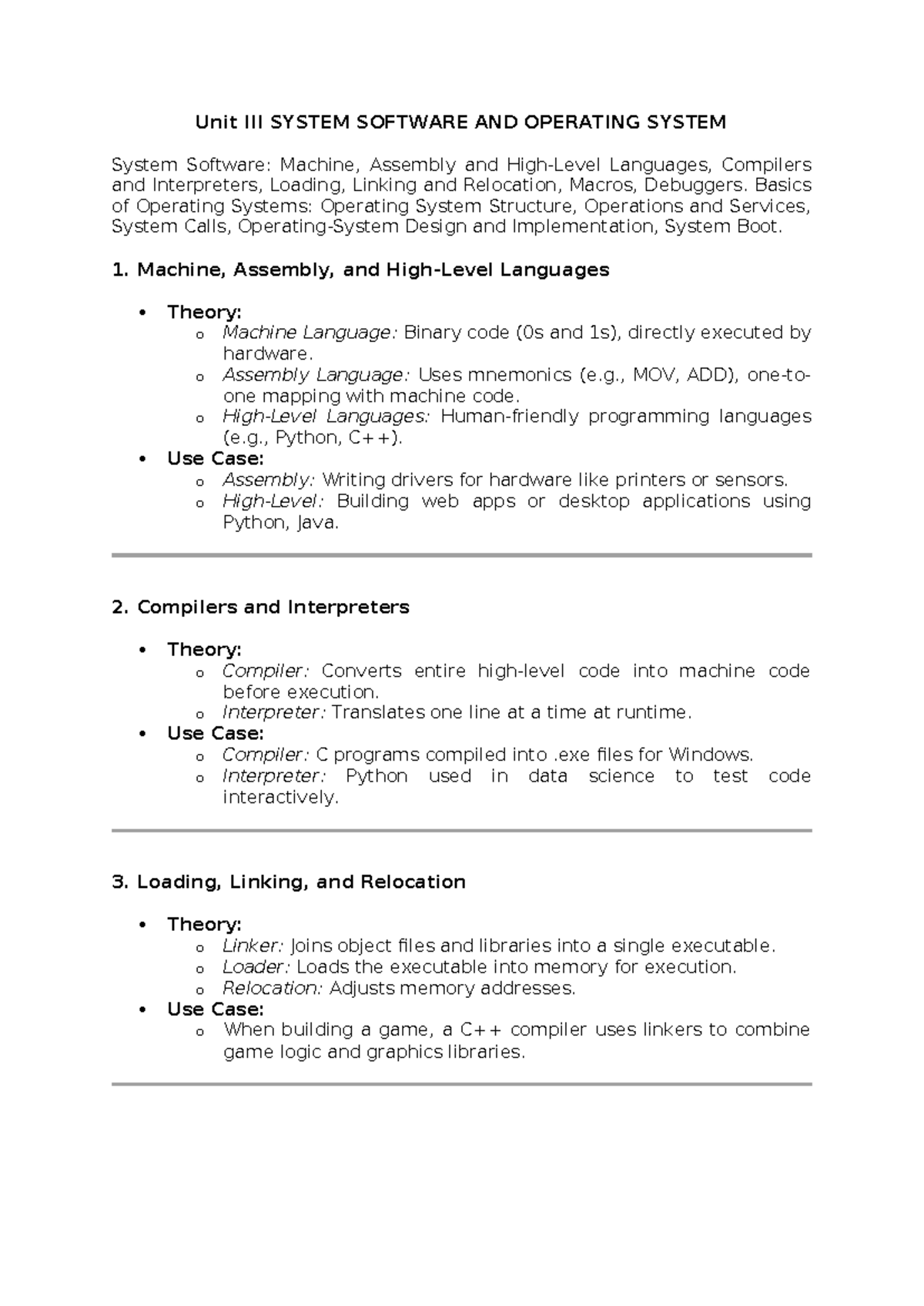 Unit III: System Software and Operating Systems (Class 10) - Studocu