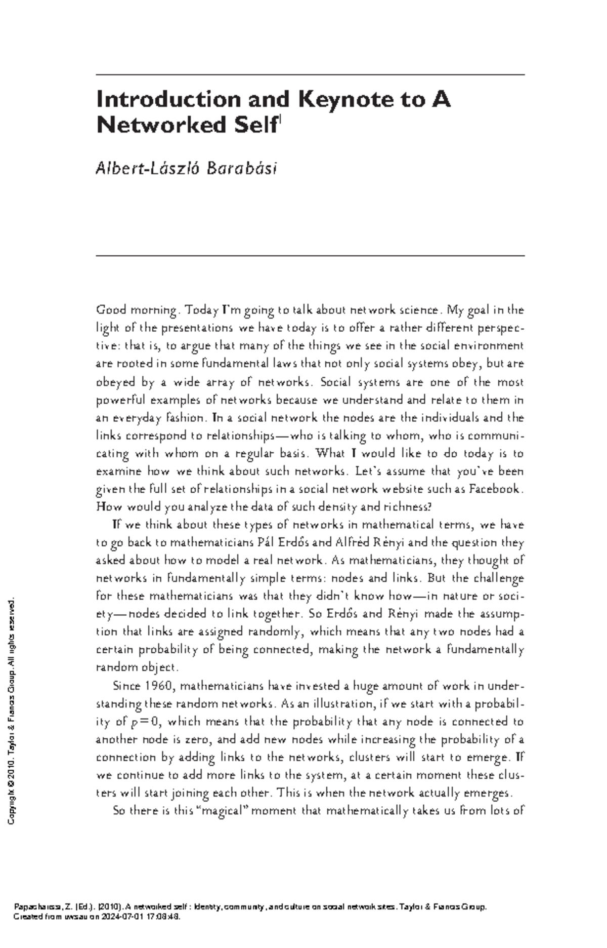 A Networked Self Identity, Community, and Culture - Introduction and ...