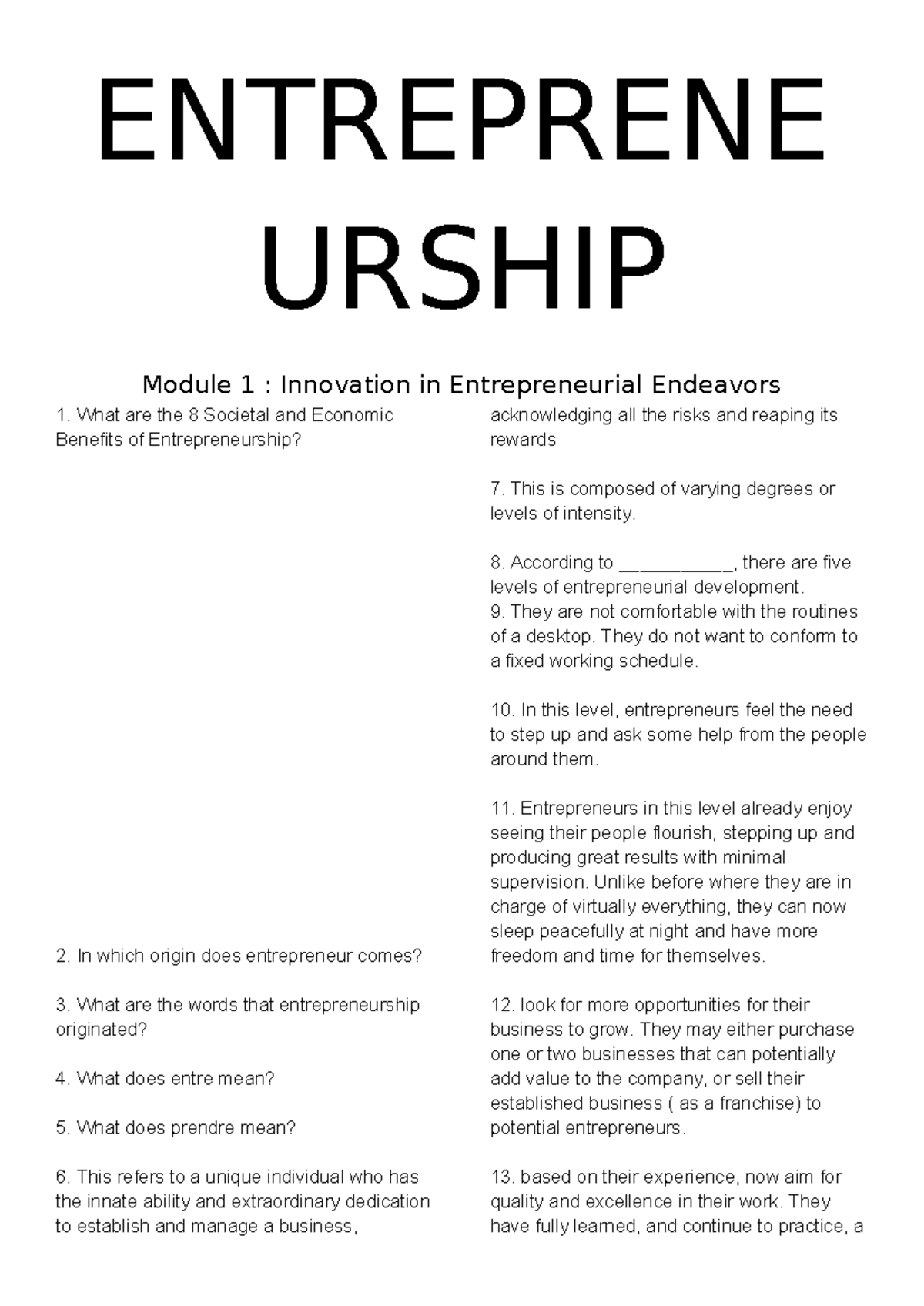 Entrep-Reviewer - Entrepreneurship - g12 subject - ENTREPRENE URSHIP ...
