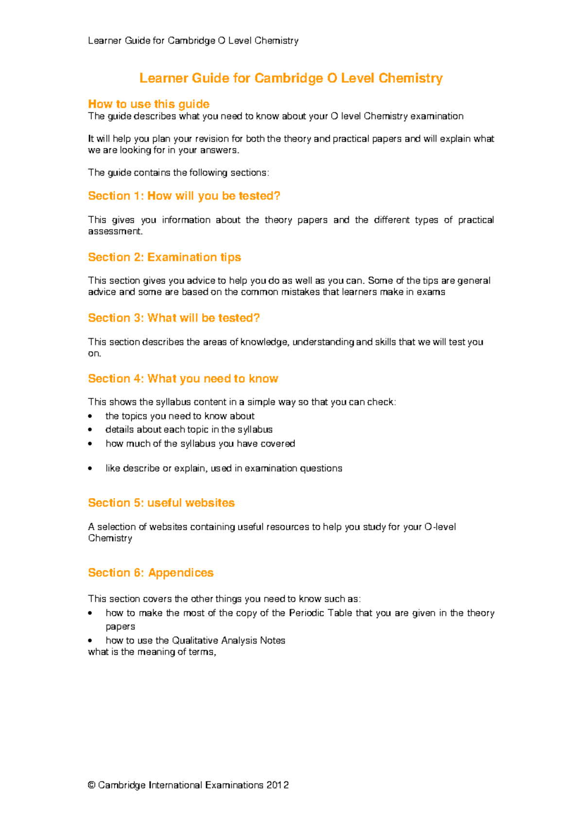 Cambridge O Level Chemistry 5070 Learner Guide for Revision and Exam ...