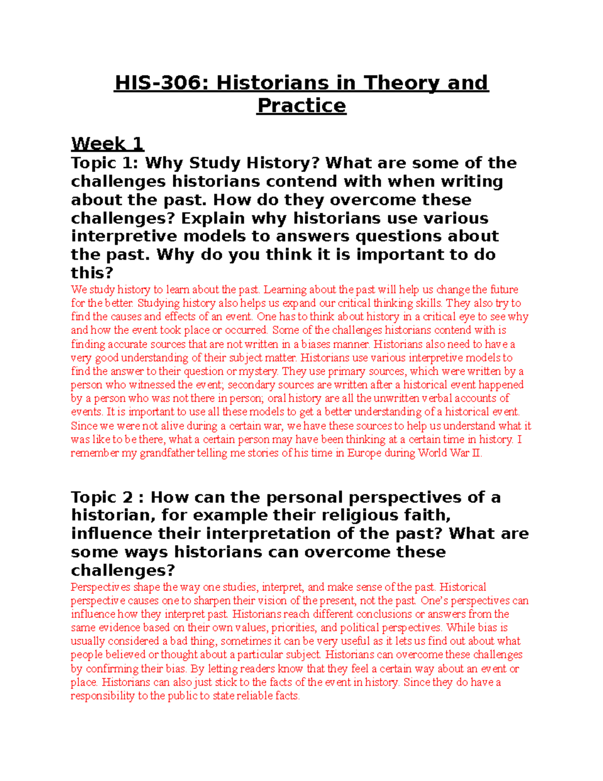 Historians in Theory and Practice: Discussion Questions for Weeks 1-8 ...
