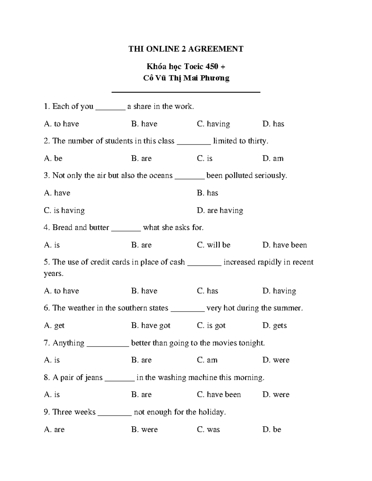 THI ONLINE 2 UNIT 3 TOEIC 450 EXERCISES & SUGGESTIONS - Studocu