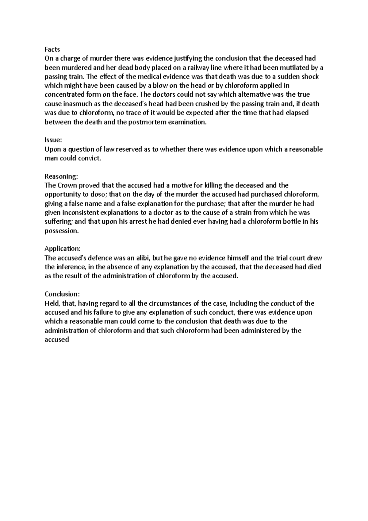R v Blom 1939 Case Summary: Murder and Chloroform Evidence Analysis ...