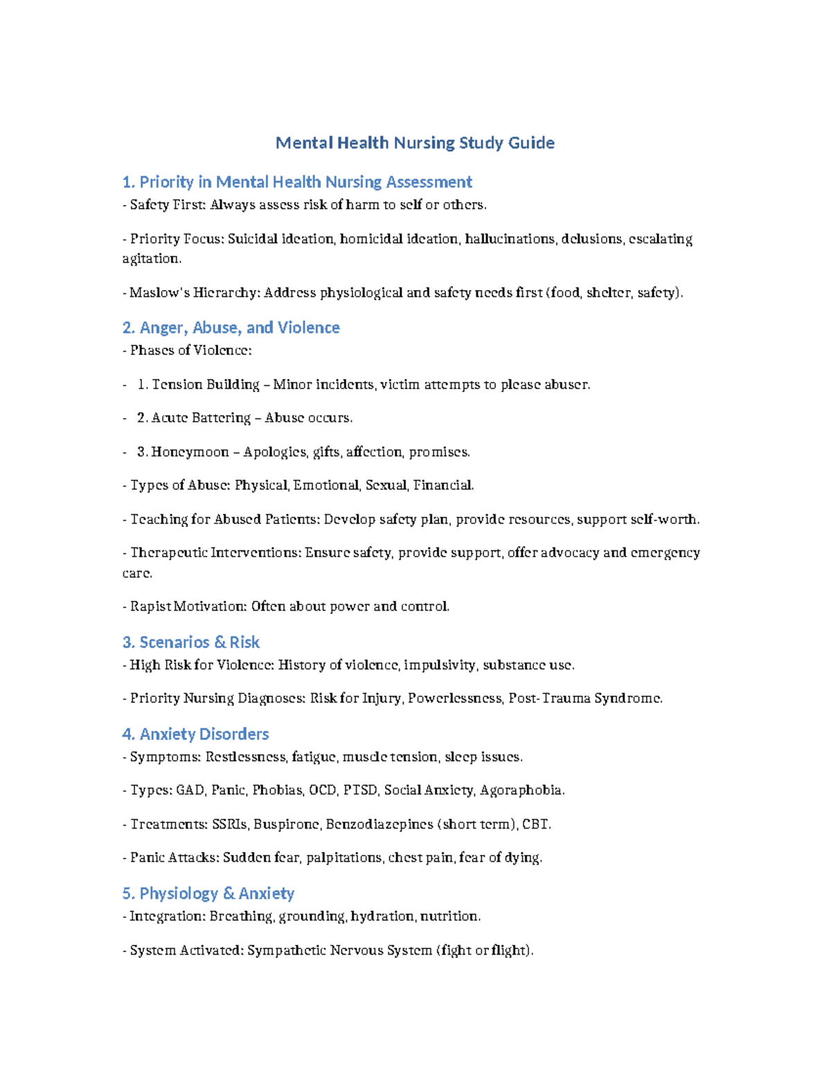 Mental Health Nursing Study Guide 1: Key Concepts for Psych Exam 2 ...