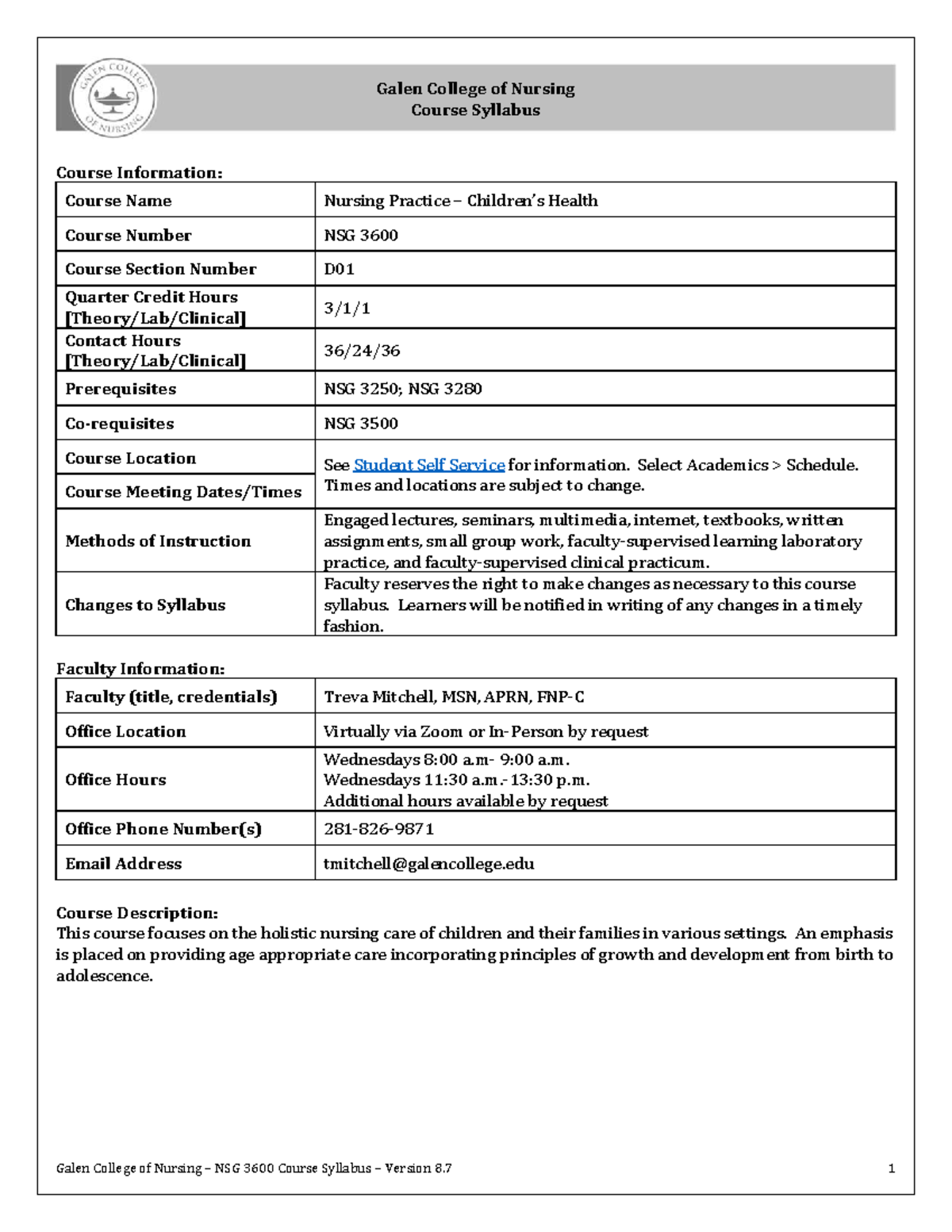 NSG 3600 Nursing Practice Health Course Syllabus - Galen College - Studocu