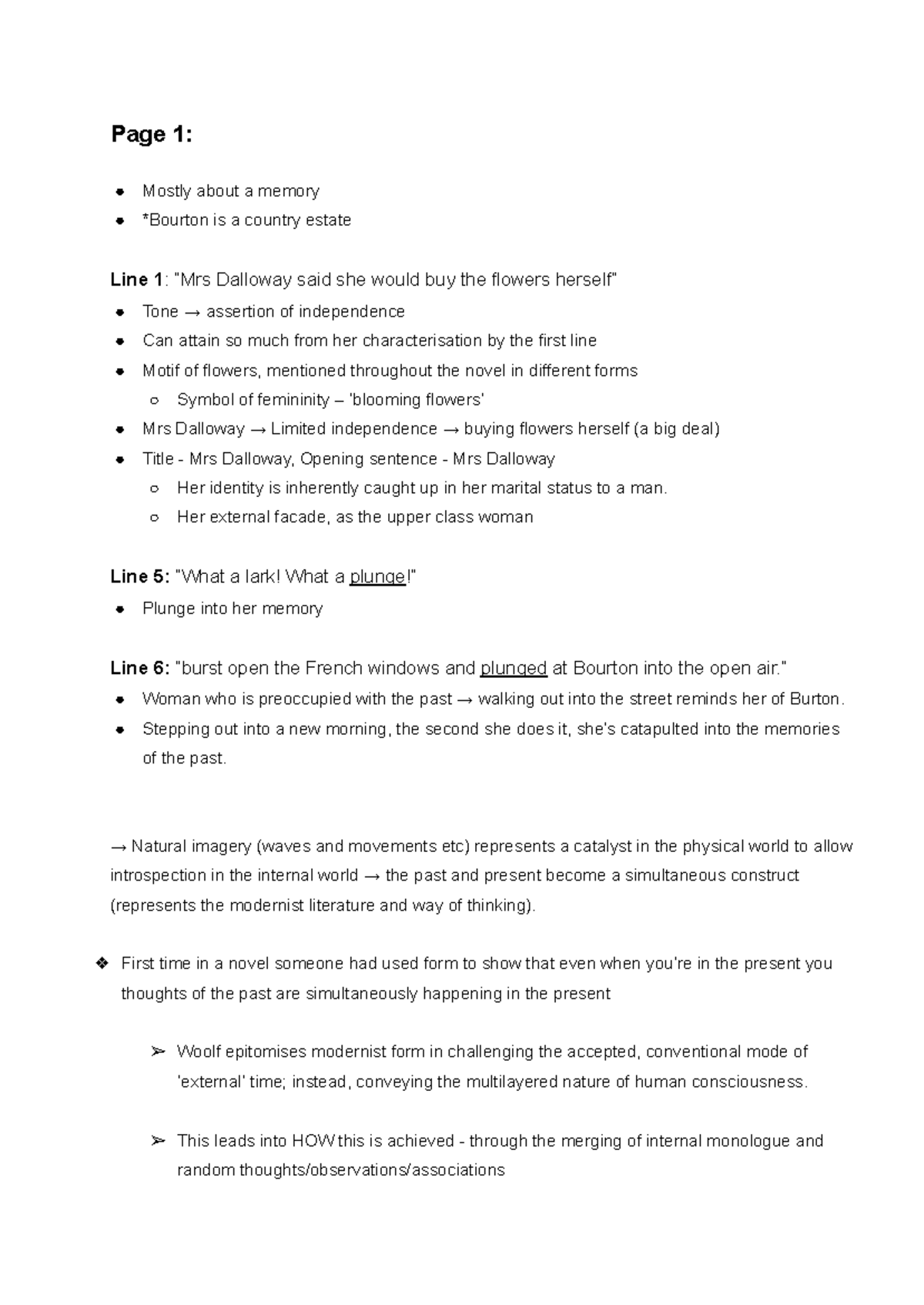 English Notes - Mrs Dalloway: Exploring Modernist Themes and Identity ...