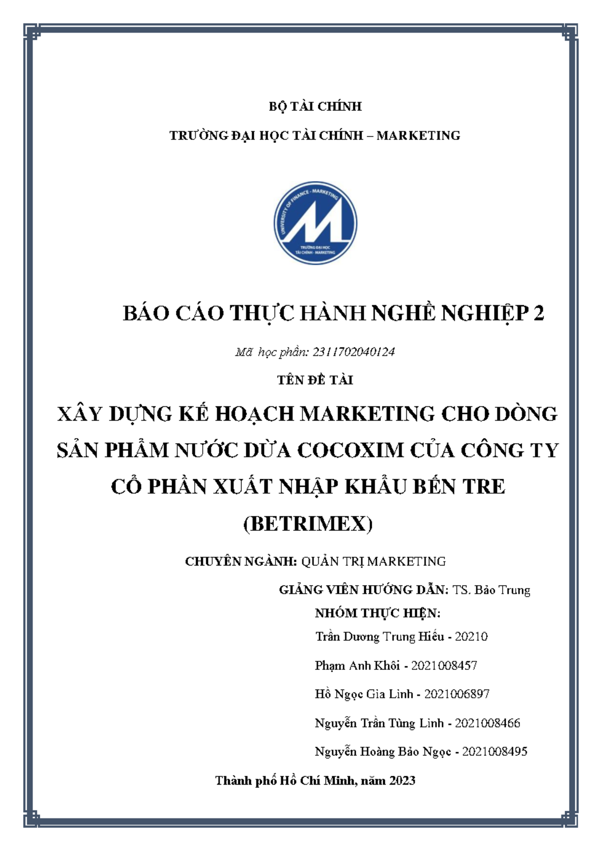 THNN2 - Final Report on Marketing Plan for COCOXIM Product - Studocu