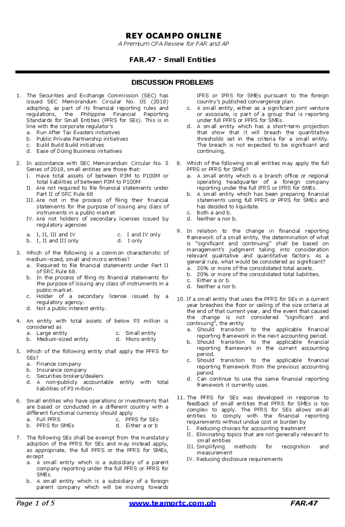FAR.47 Small Entities - Practice Problems and Solutions Guide - Studocu