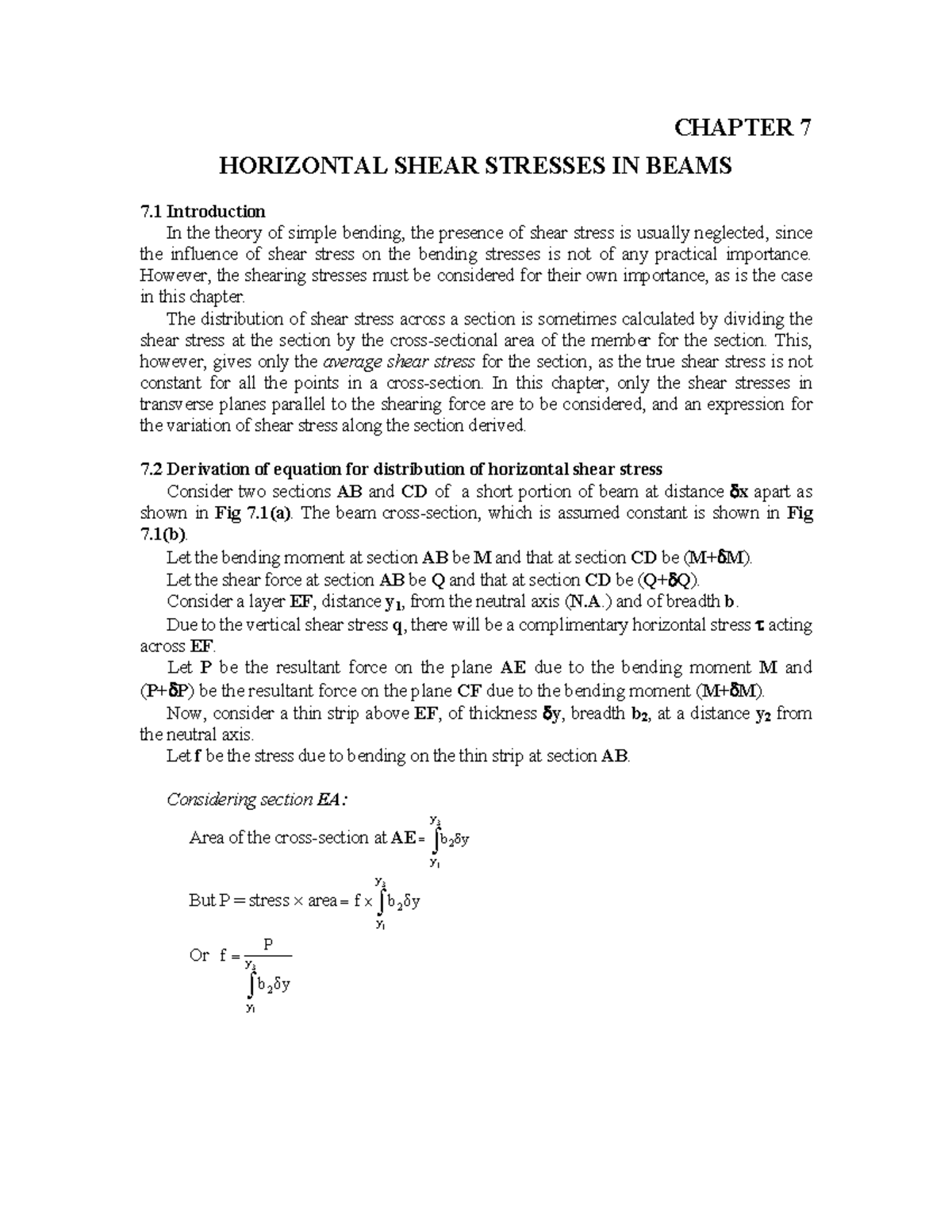 CHAPTER 7: HORIZONTAL SHEAR STRESSES IN BEAMS - 2023 Notes - Studocu