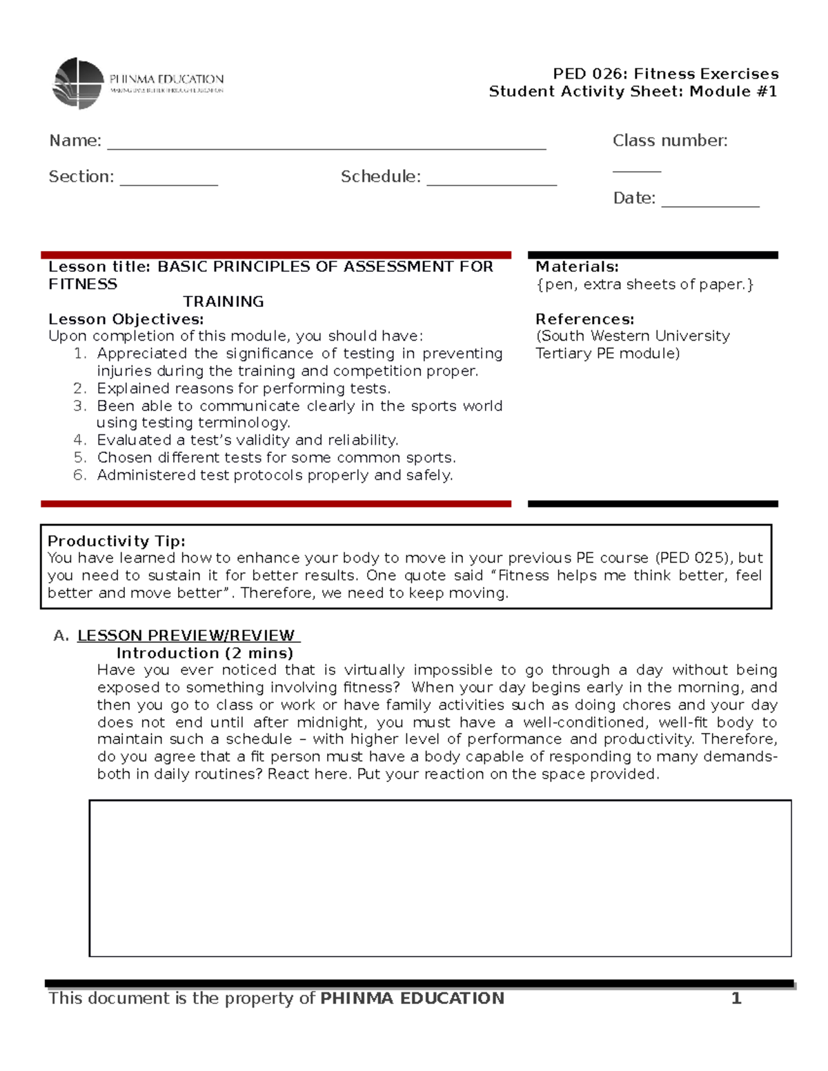 SAS1-PED026 - Module - Student Activity Sheet: Module # Name: - Studocu