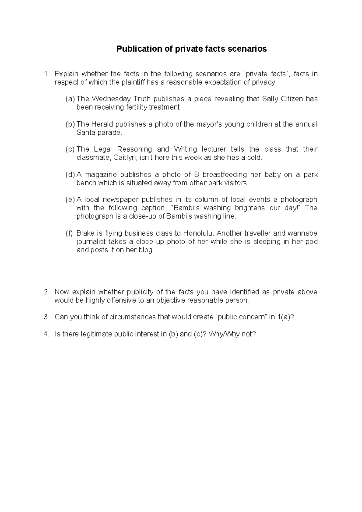 Publication of Private Facts Scenarios: Privacy Expectations ...