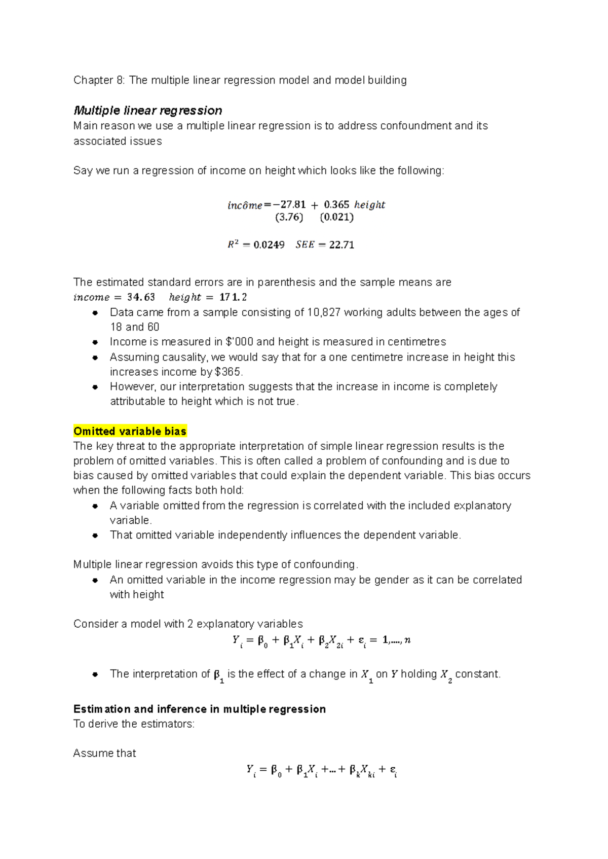 Multiple linear regression - 63 ℎ𝑒𝑖𝑔ℎ𝑡 = 171. 2 Data came from a sample consisting of 10,827 ...