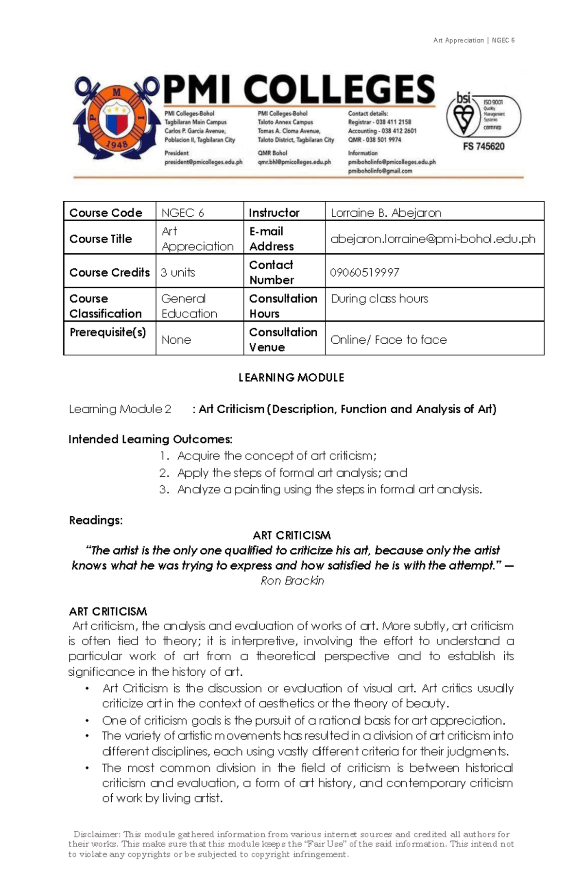 NGEC 6- Module 2 - Hdhsh - Disclaimer: This module gathered information ...