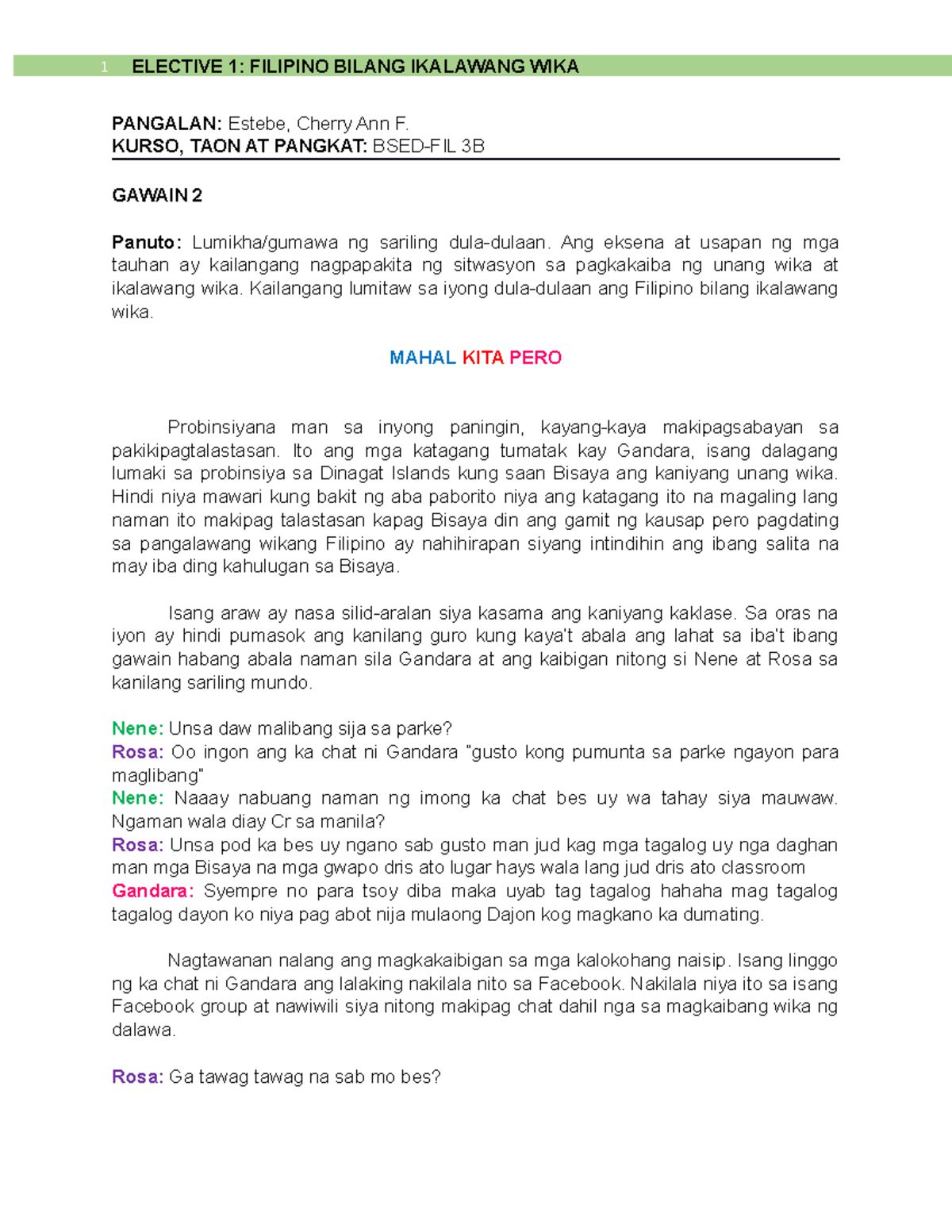 Gawain 2: Dula-dulaan sa BSED-FIL 3B - Pagkakaiba ng Wika - Studocu