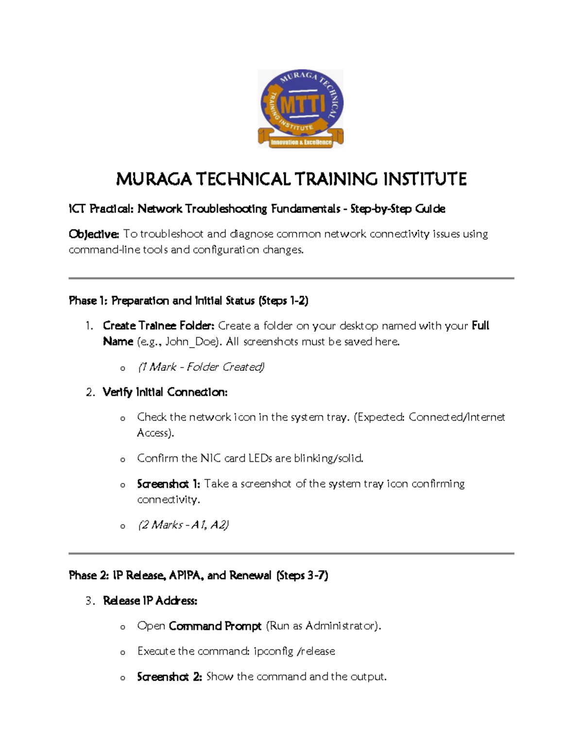 MURAGA ICT Practical: Network Troubleshooting Exam Guide - Studocu