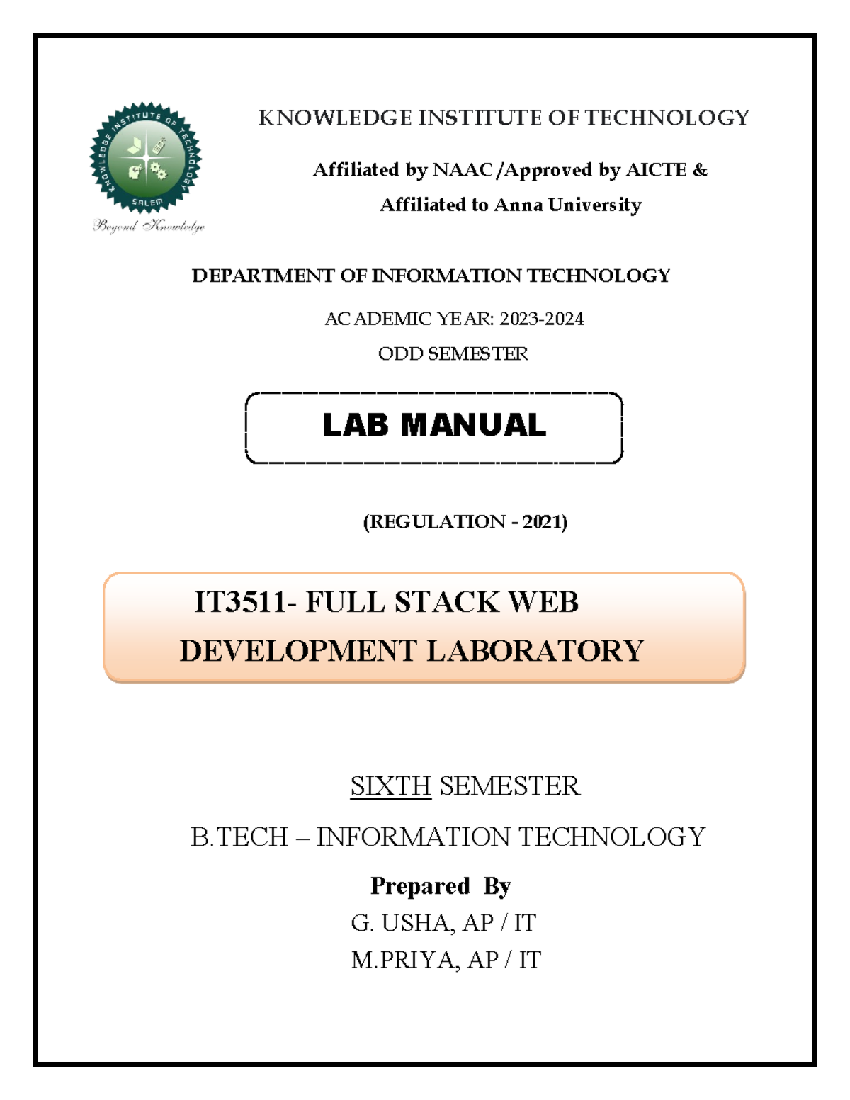 IT3511 Full Stack Web Development Lab Manual for 2023 Semester - Studocu