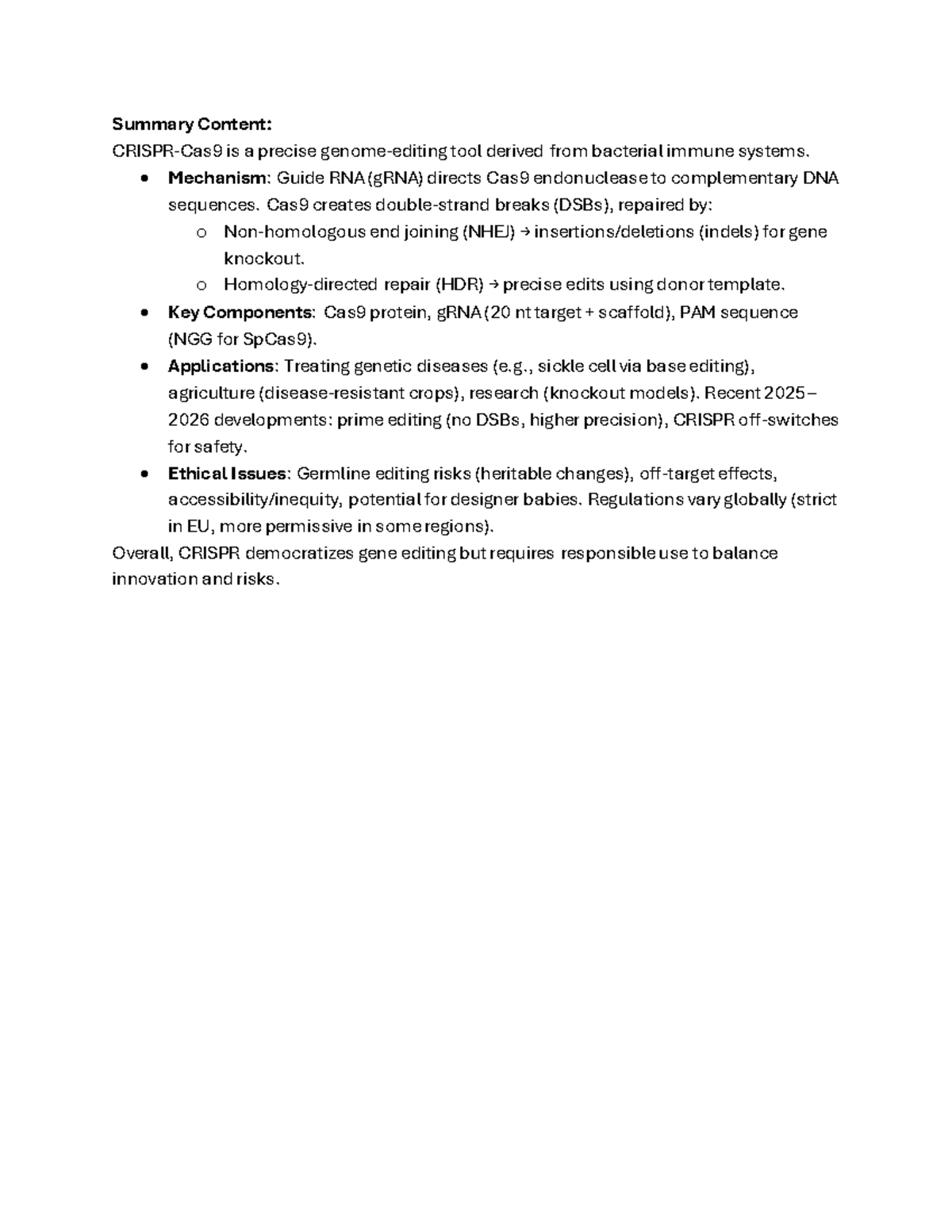 Crispr-Cas9 Gene Editing Mechanism: Summary & Applications - Studocu