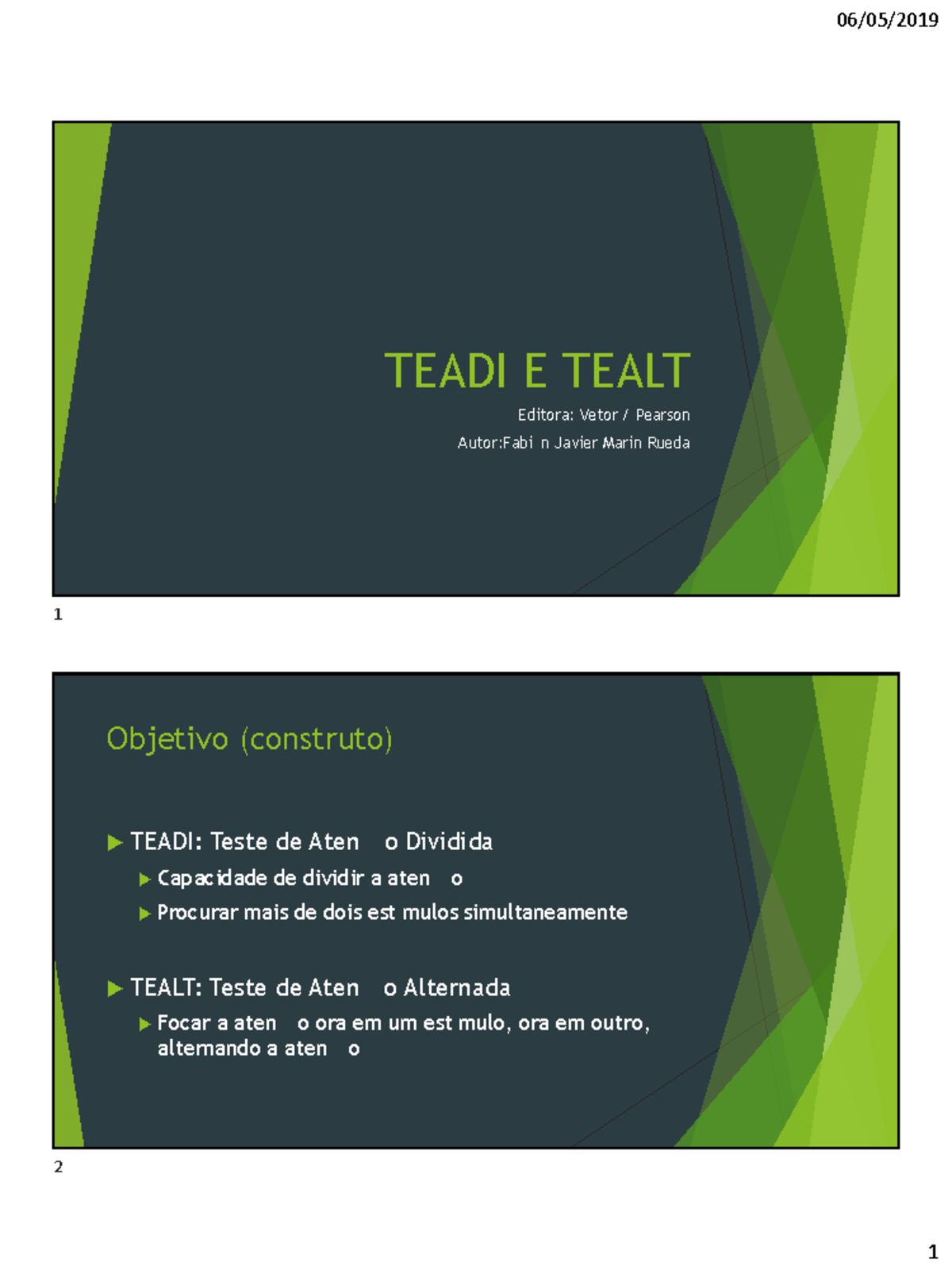 Aula 11: TEADI e TEALT - Testes de Atenção Dividida e Alternada - Studocu